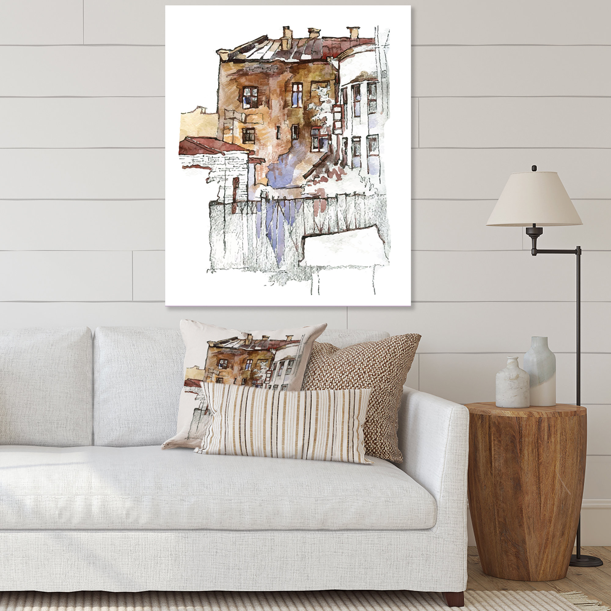 East Urban Home Sketch Of Old Europe Street II - Vintage Canvas Wall ...