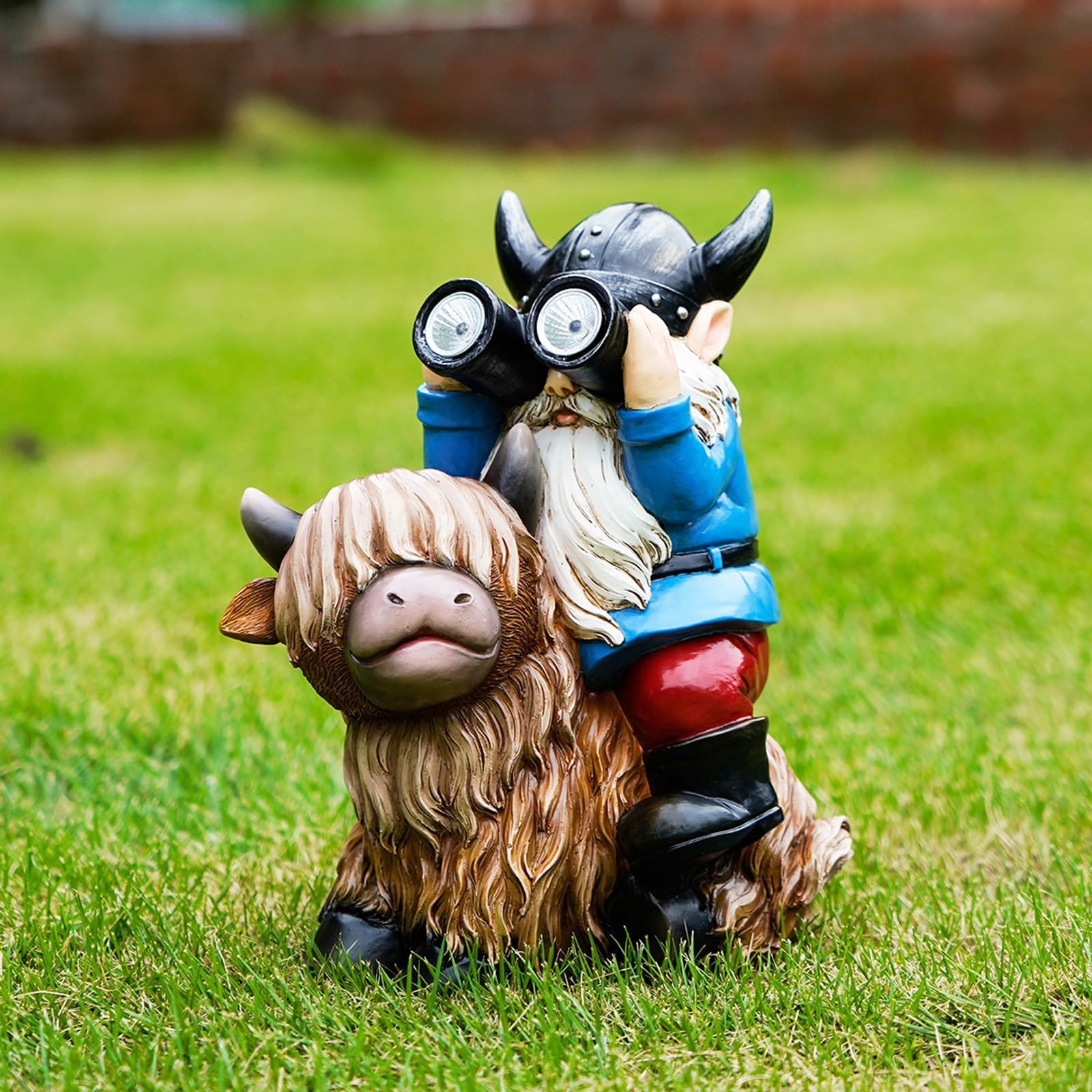 Trinx Gnome de jardin en résine, gnome en résine assis, vache solaire ...