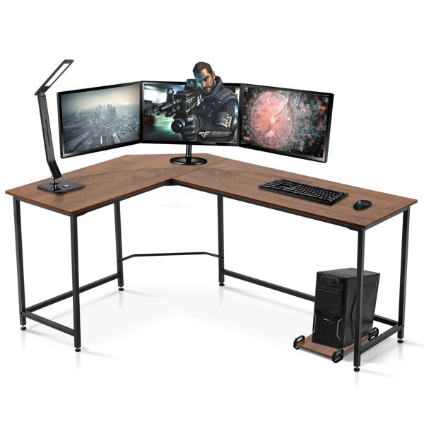 Inbox Zero Computer L-Shaped Desk Corner Gaming Desk with Drawers ...