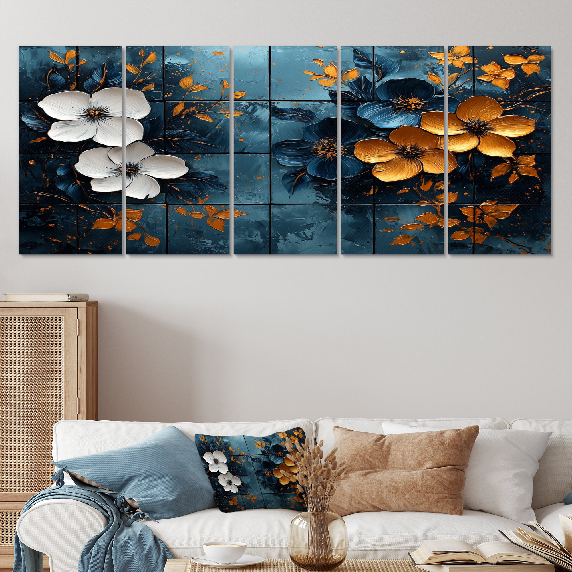 Lark Manor™ Blue Polynesian Paradise Poppies Tiles I - Boho Tiles Wall ...