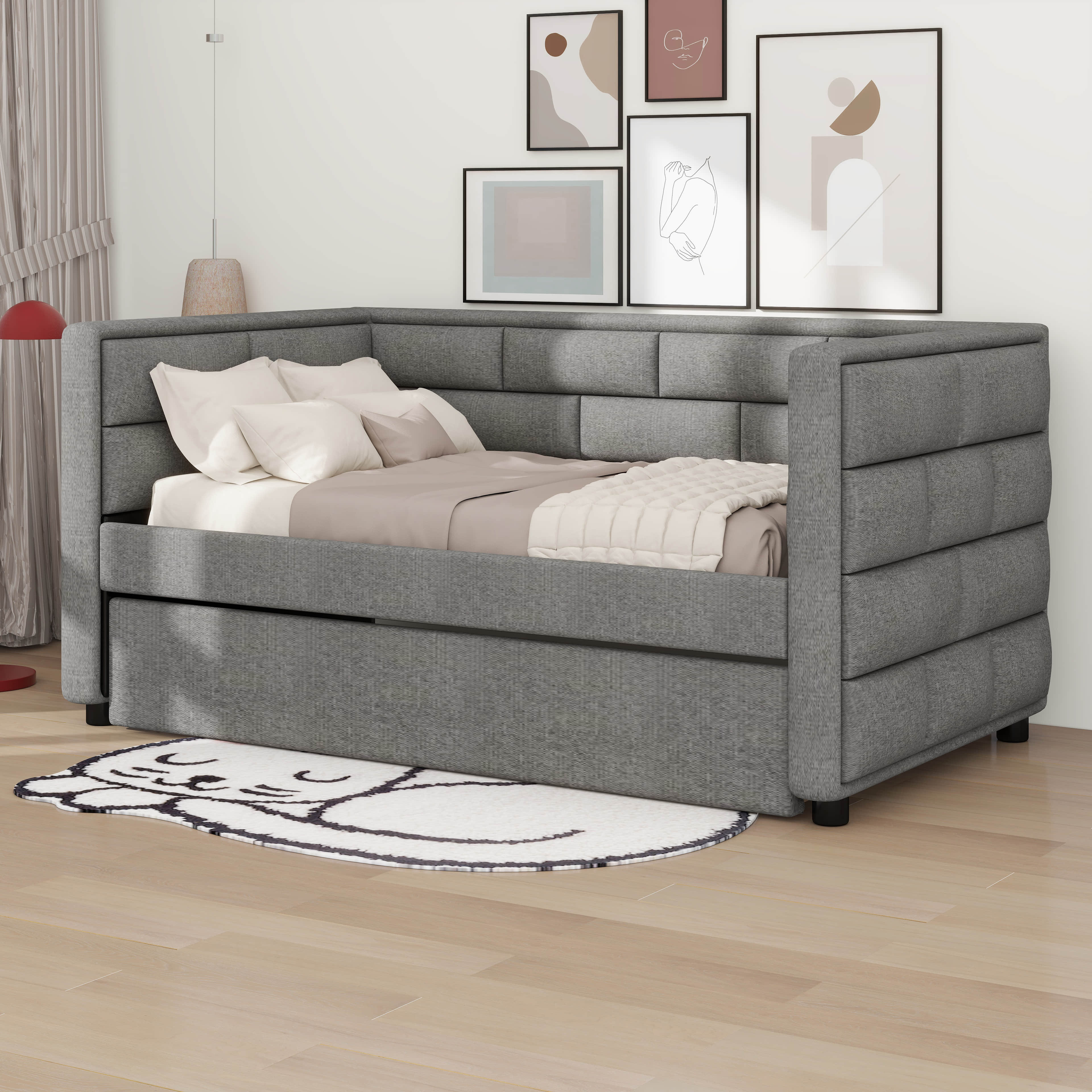 House of Hampton® Twin Size Daybed With Trundle, Upholstered Daybed ...