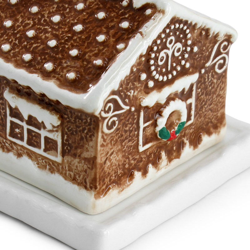 Martha Stewart 7in x 3.7in Ceramic Gingerbread House Butter Dish in ...