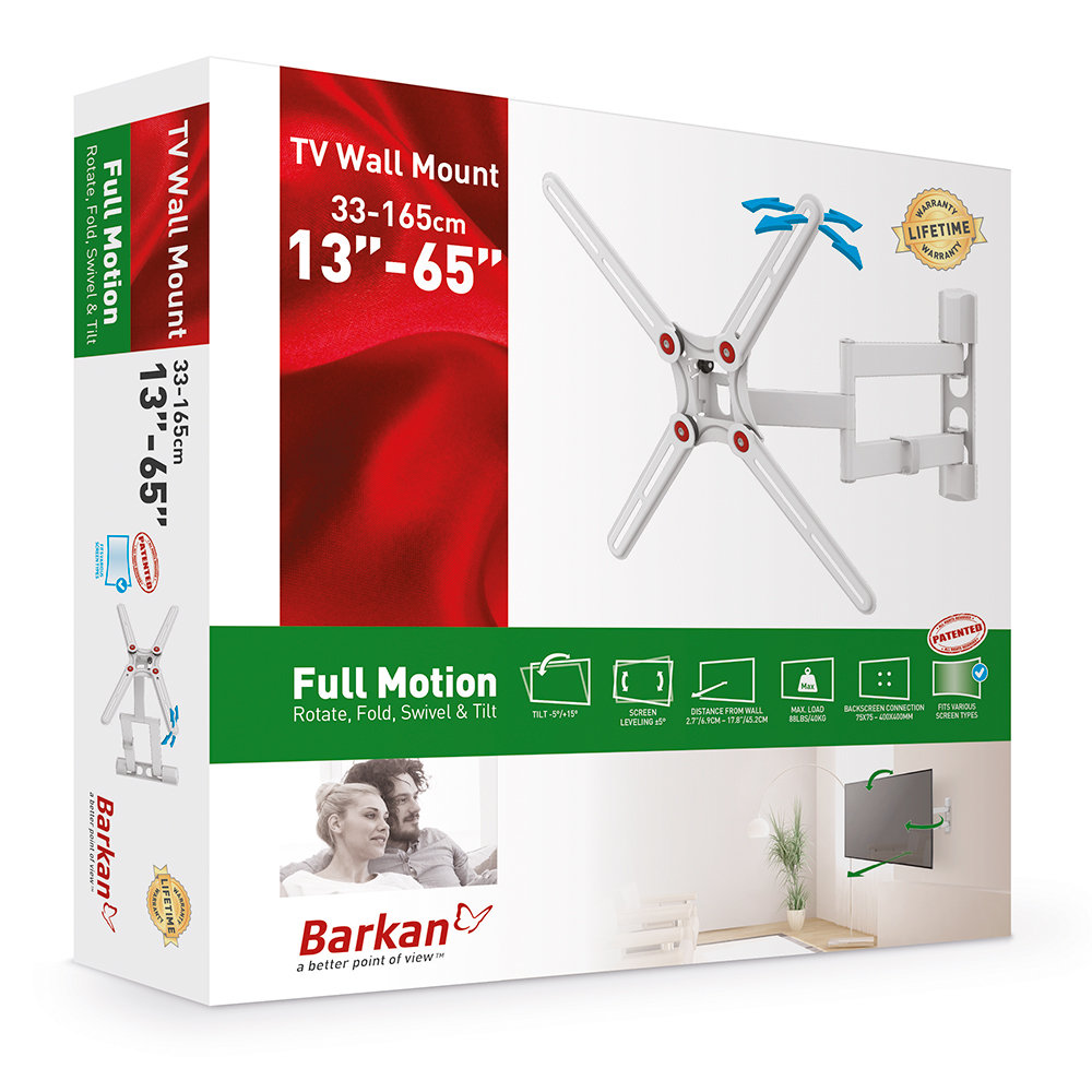 Barkan White Articulating/Extending Arm Wall Mount for Greater Than 50 ...