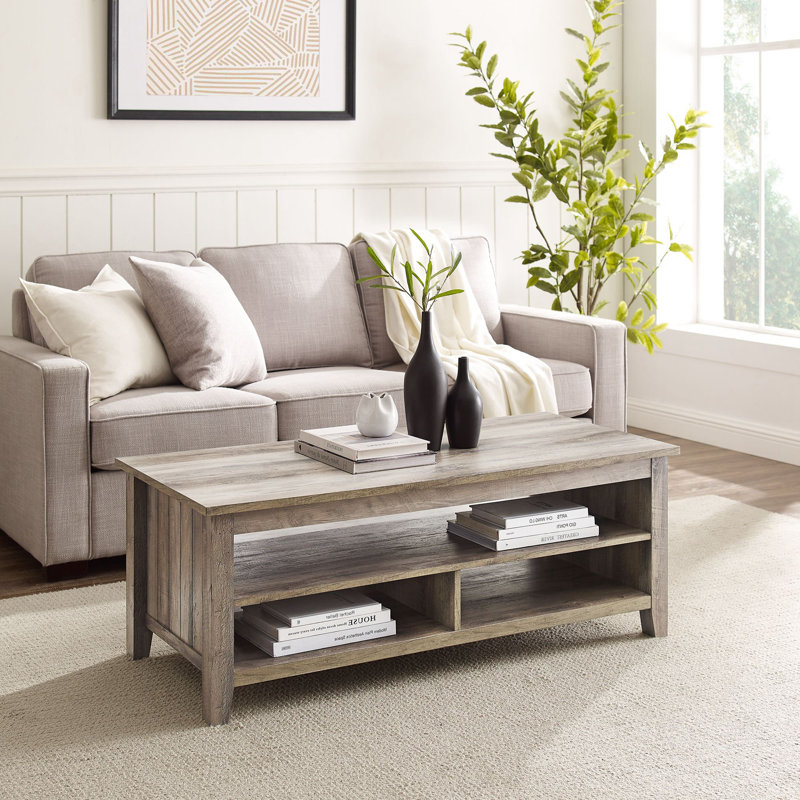 Gracie Oaks Coastal Grooved Panel Coffee Table with Lower Shelf | Wayfair