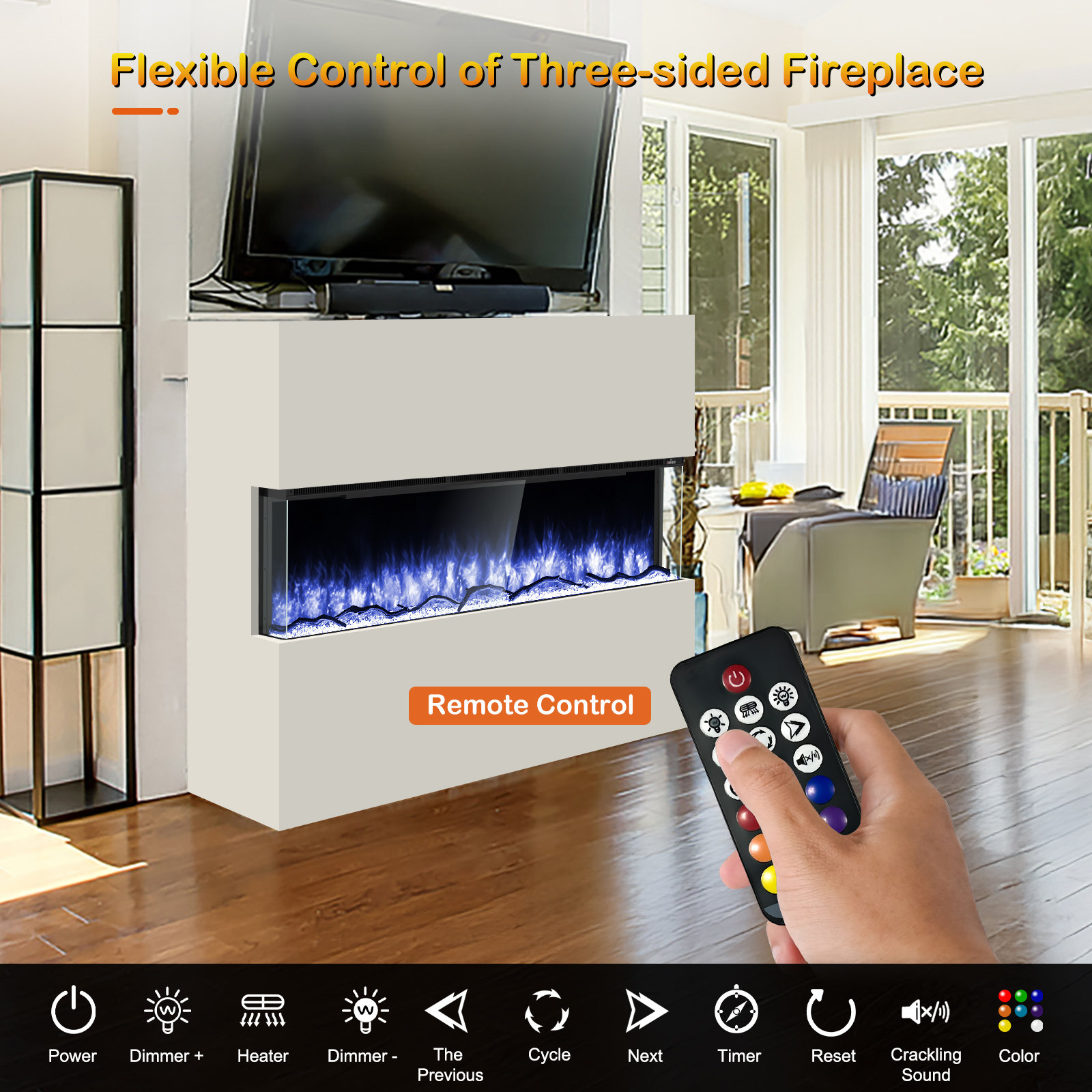 Brayden Studio® 3 Sided Electric Fireplace Inserts, 50 inch Eletric Fire Place Heater with ...