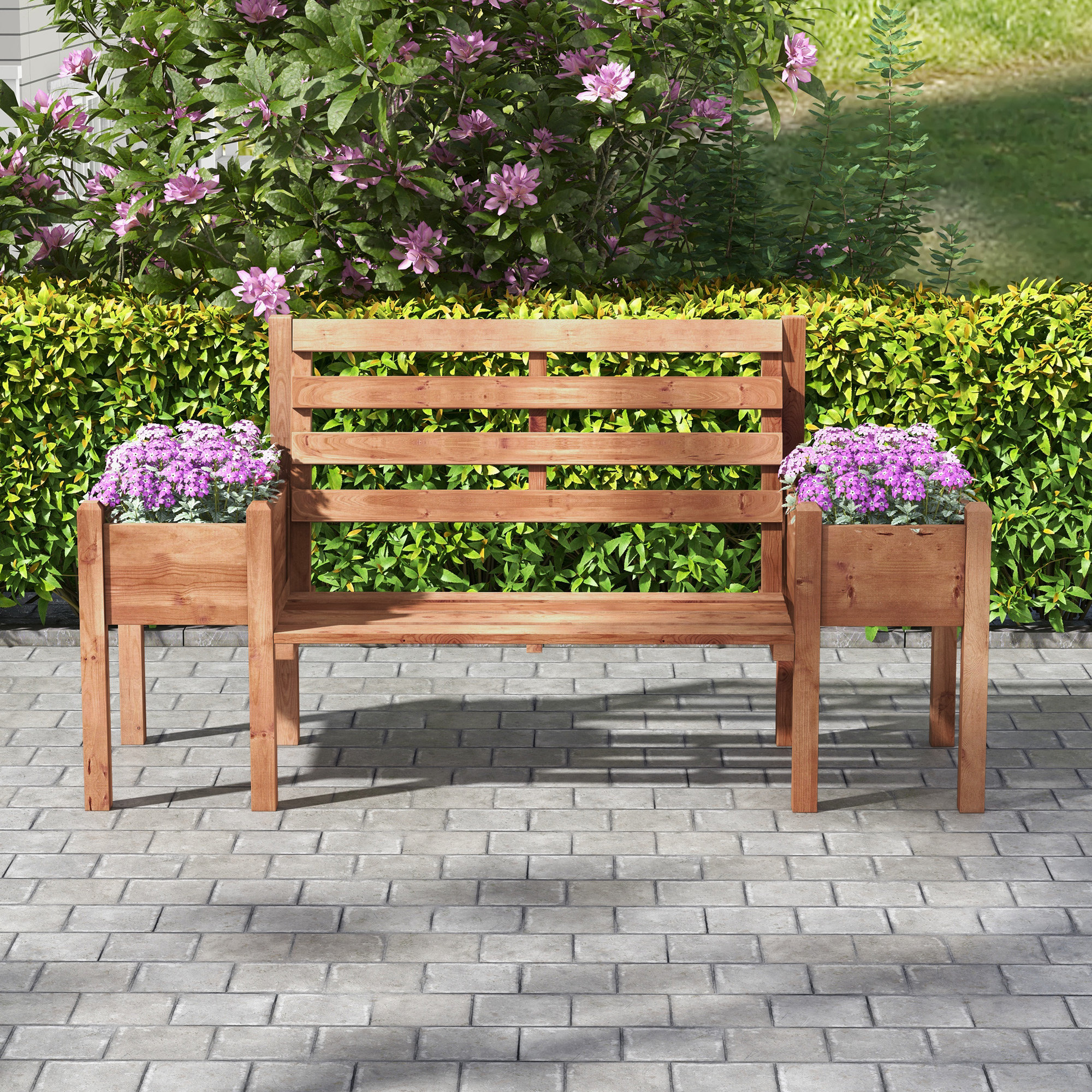 Outsunny 2-Seater Garden Bench with Planter Boxes for Patio Dark Brown ...