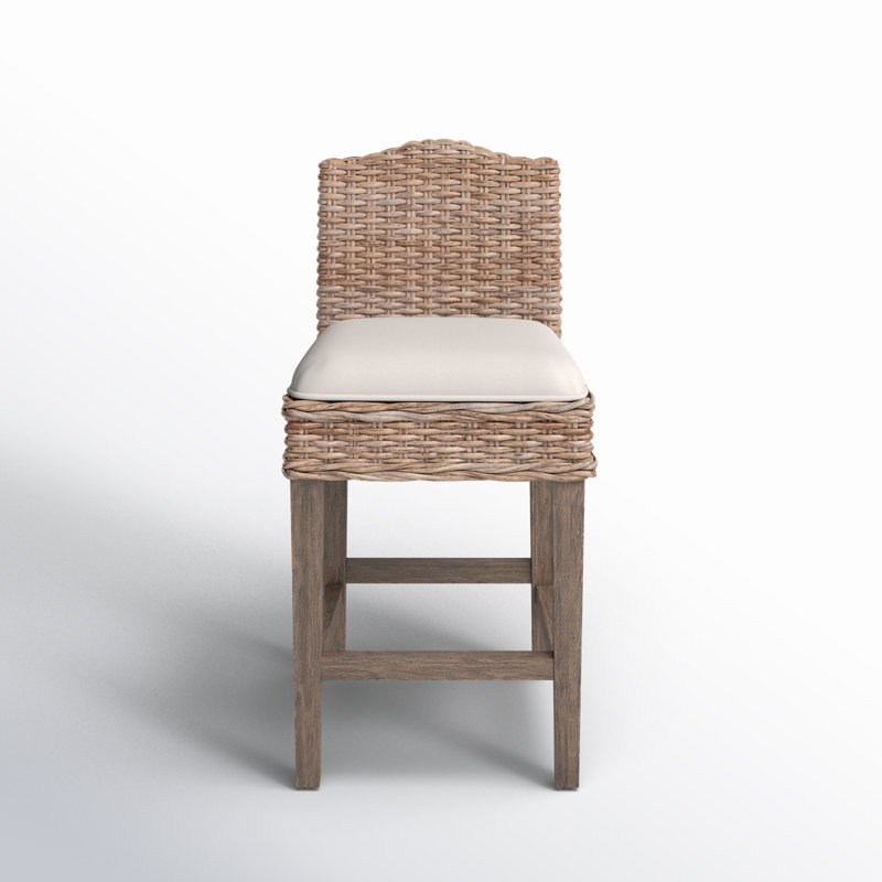 Kelly Clarkson Home Kaia Rattan and Solid Wood Upholstered Stool ...