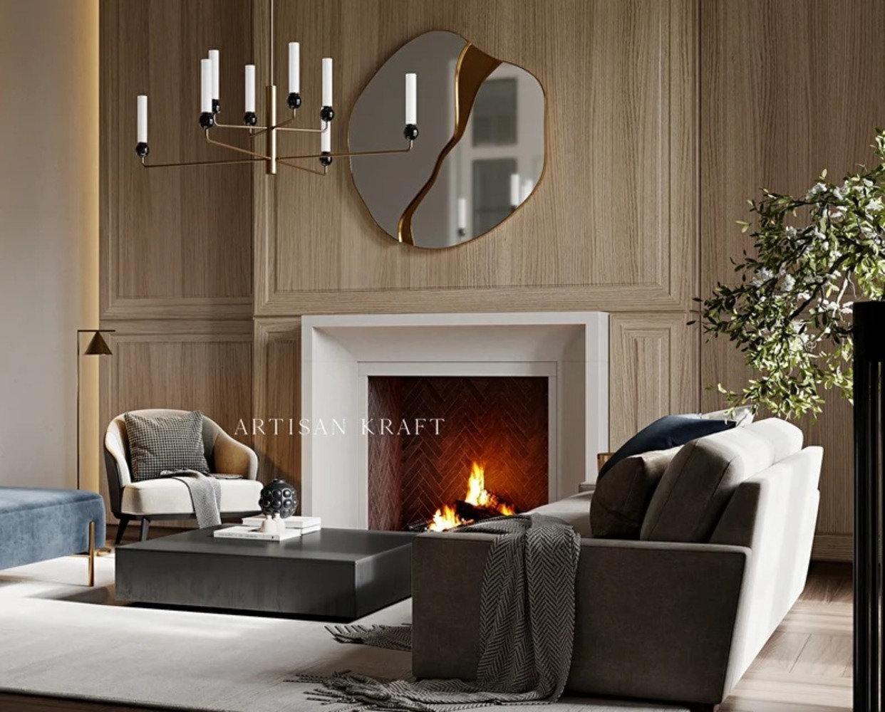 Artisan Kraft Beveled Curved Cast Stone Fireplace Surround with Beveled ...