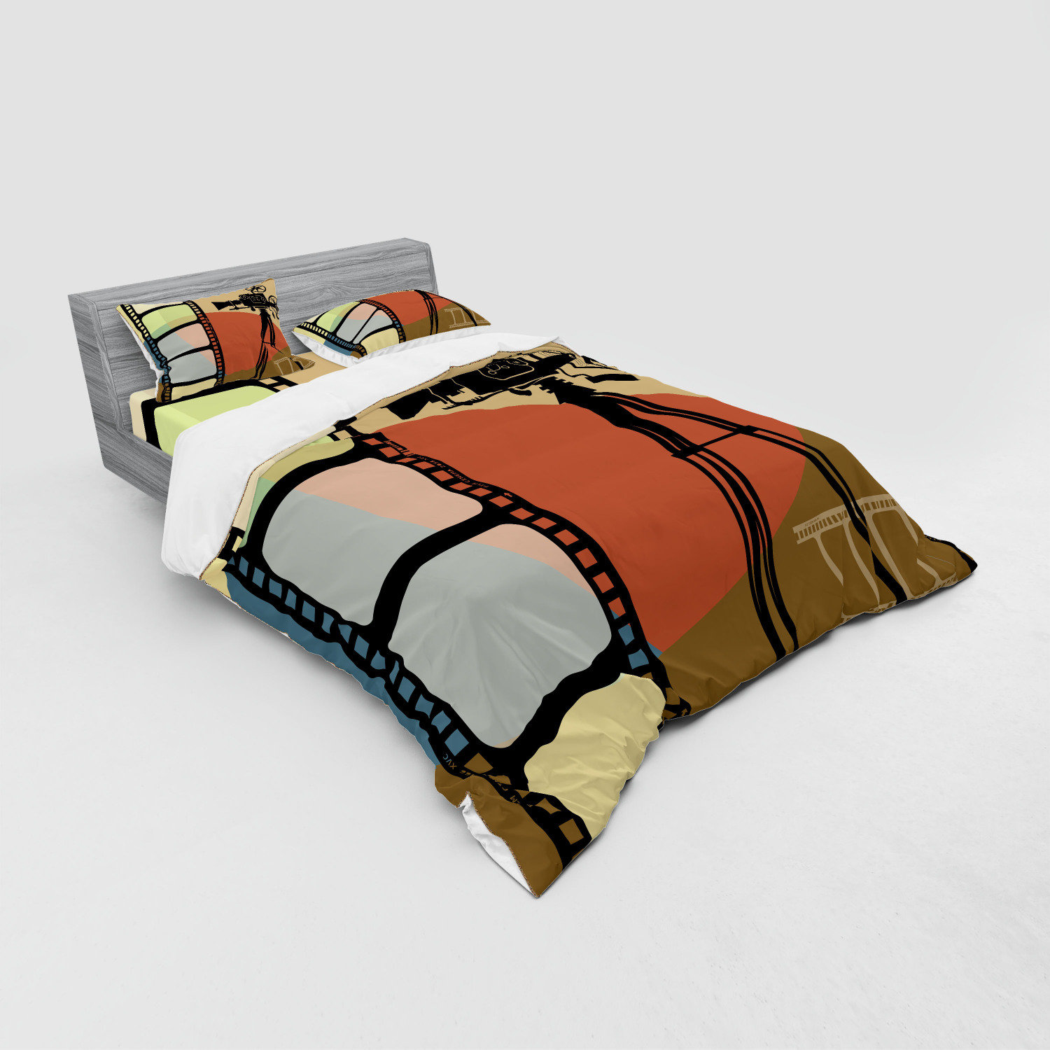 Ambesonne Movie Theatre Bedding Set, Abstract Retro Style Colourful ...