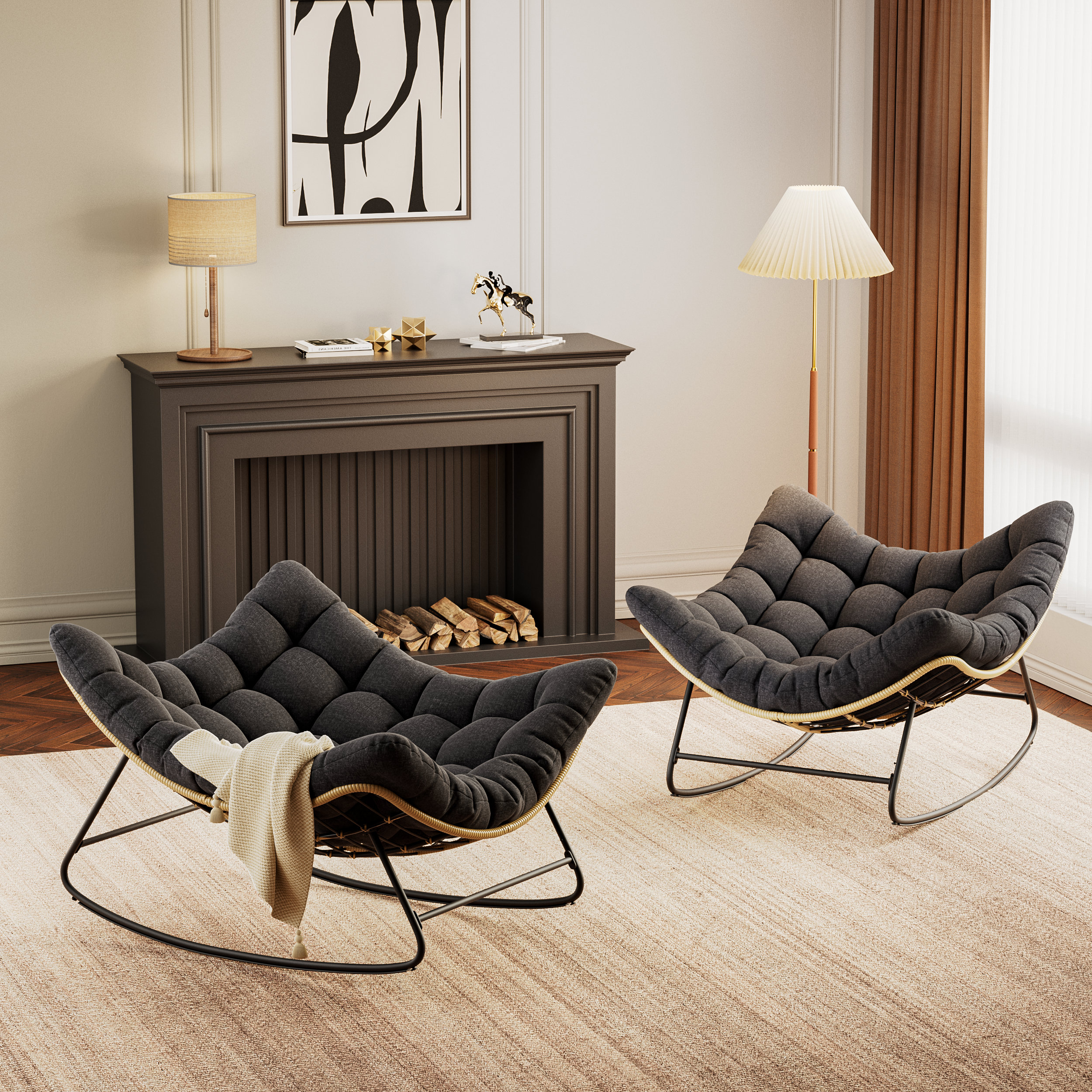 Latitude Run® Nechuma Upholstered Papson Rocking Chair, Egg-shaped ...