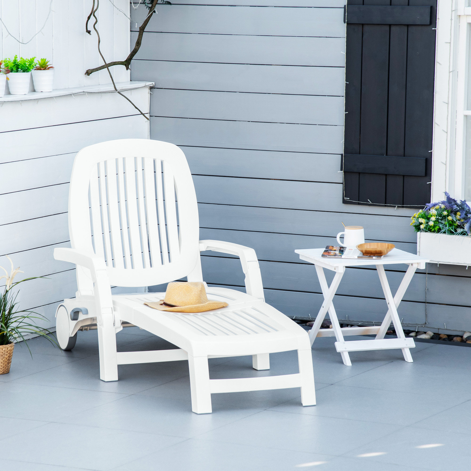 Arlmont & Co. Outsunny Outdoor Chaise Lounge Chair On Wheels With ...