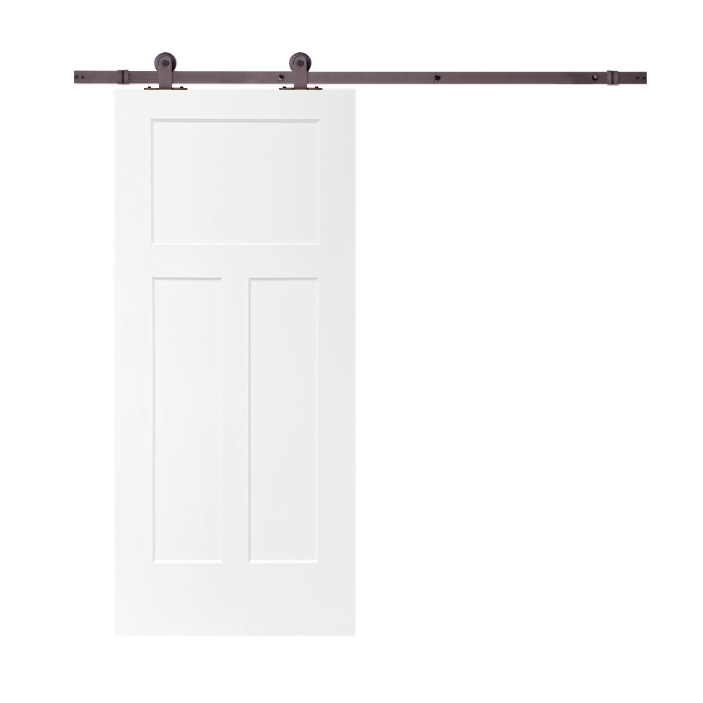 Calhome Paneled Wood and Metal Primed Barn Door with Installation ...