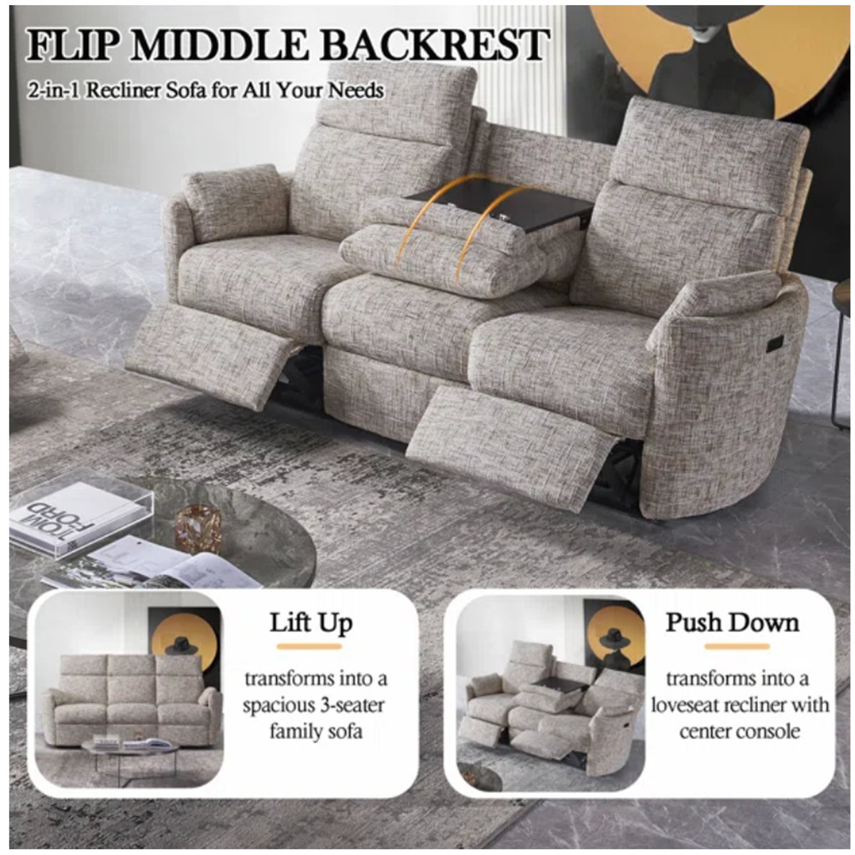 Latitude Run® Modern Power Reclining Living Room Set - 3-Seat Sofa With ...