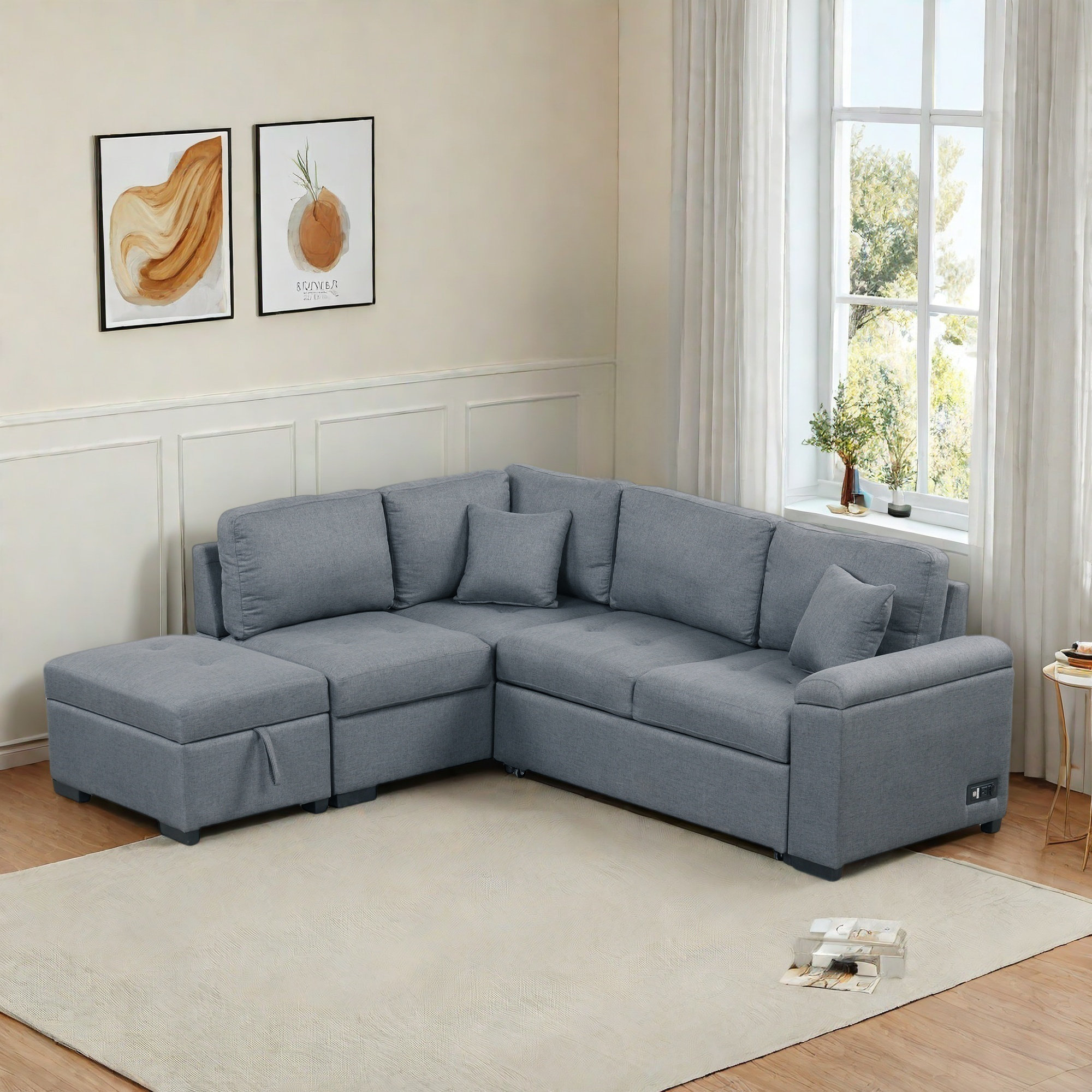 Latitude Run® L-shape Sectional Sofa With Storage Ottoman & Hidden Arm ...