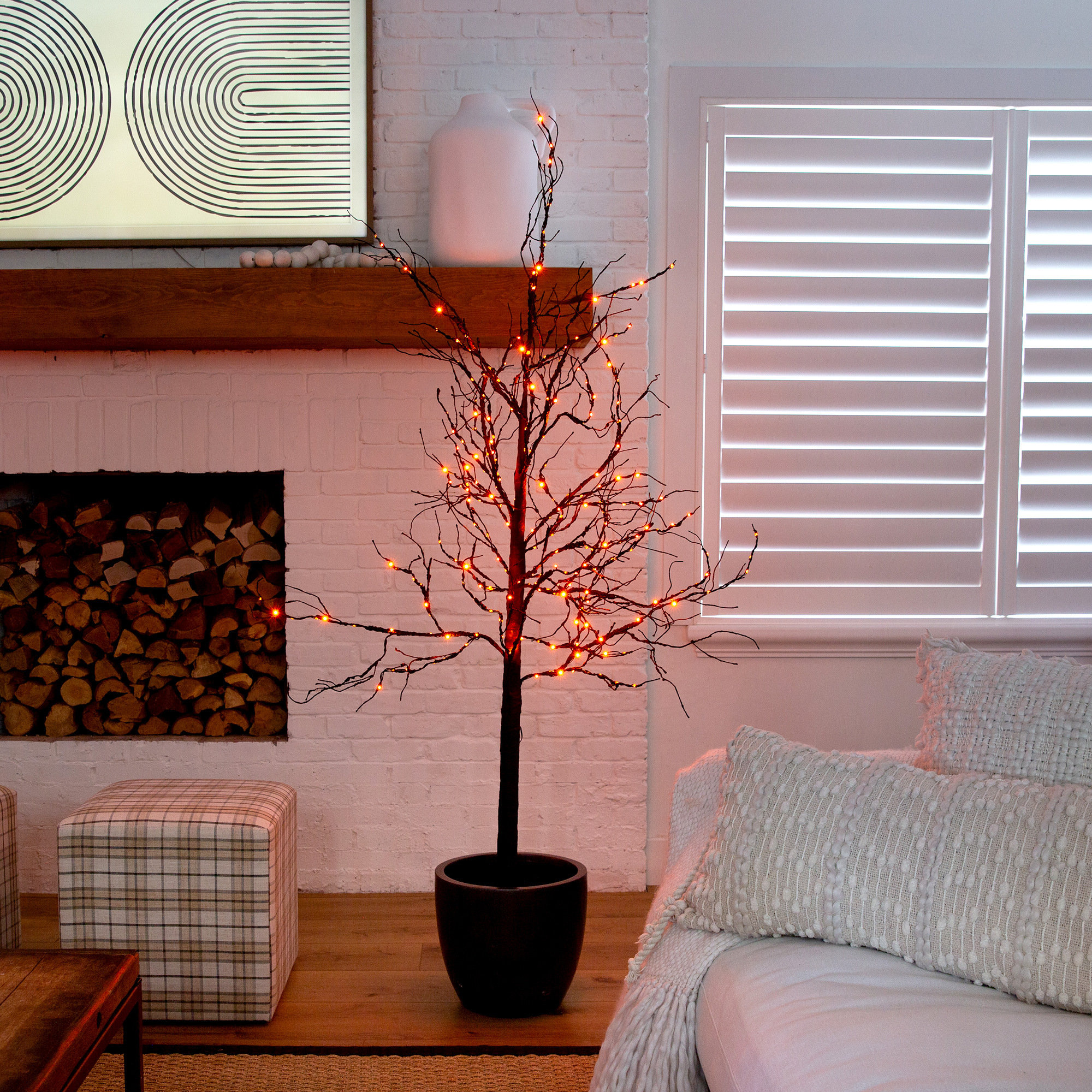 Primrue Chesham 6ft. Pre-Lit Halloween Deluxe Black Twig Artificial ...