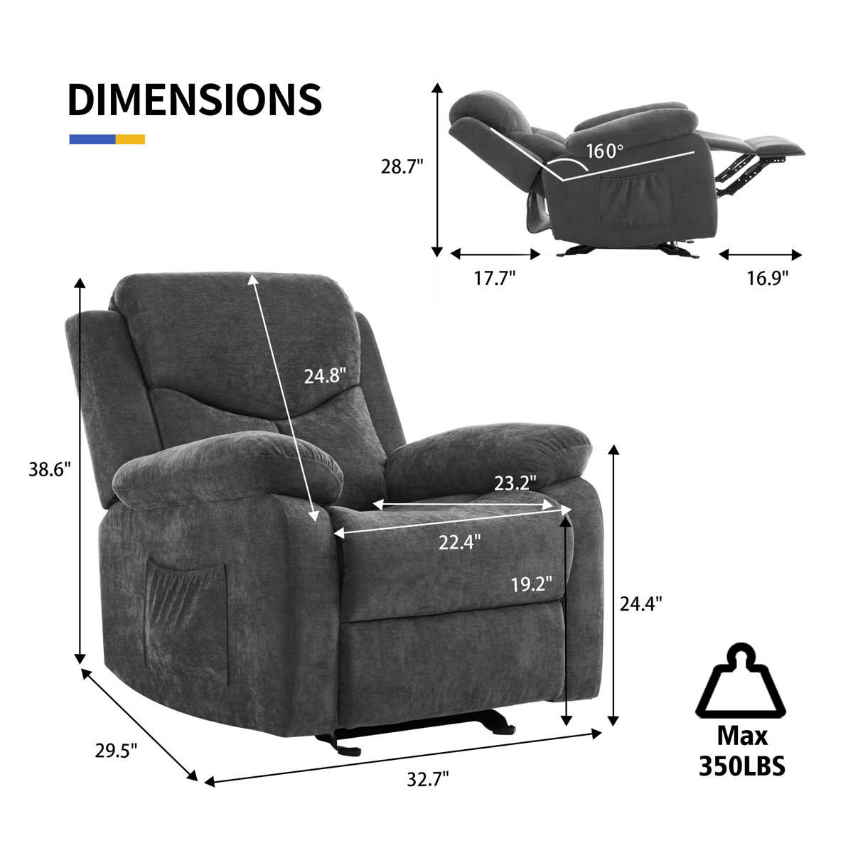 Latitude Run® Manual Rocker Recliner Chair for Adults With Massage ...