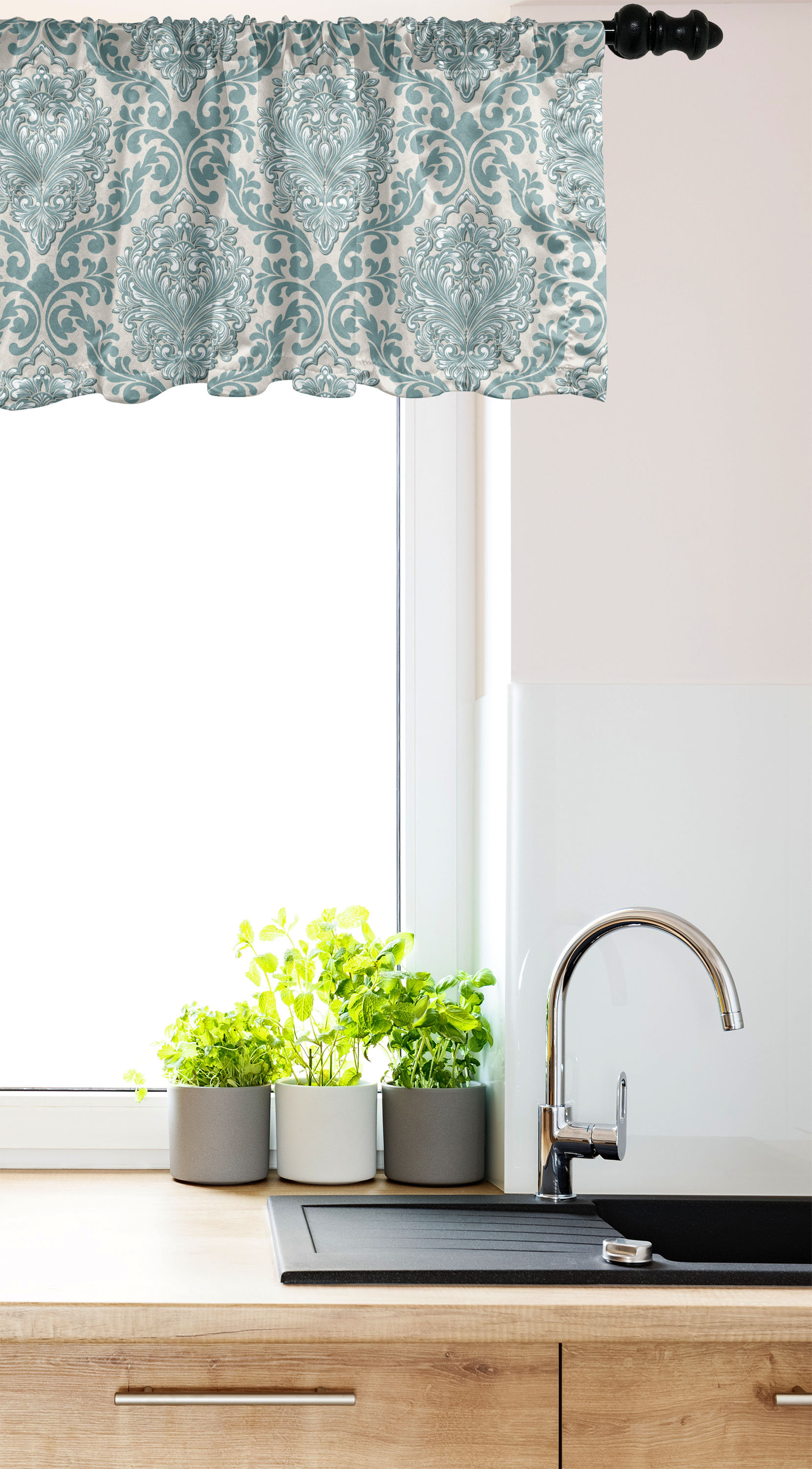 Ambesonne Damask Valance Pack of 2 Botanical Ivy Like Theme Eggshell ...