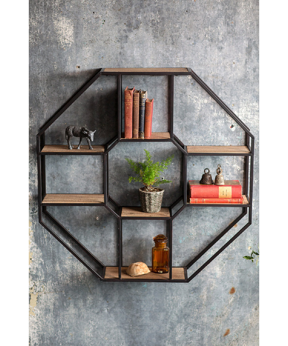 17 Stories Iron and Pine Wood Octagonal Unit Wall Shelf & Reviews | Wayfair