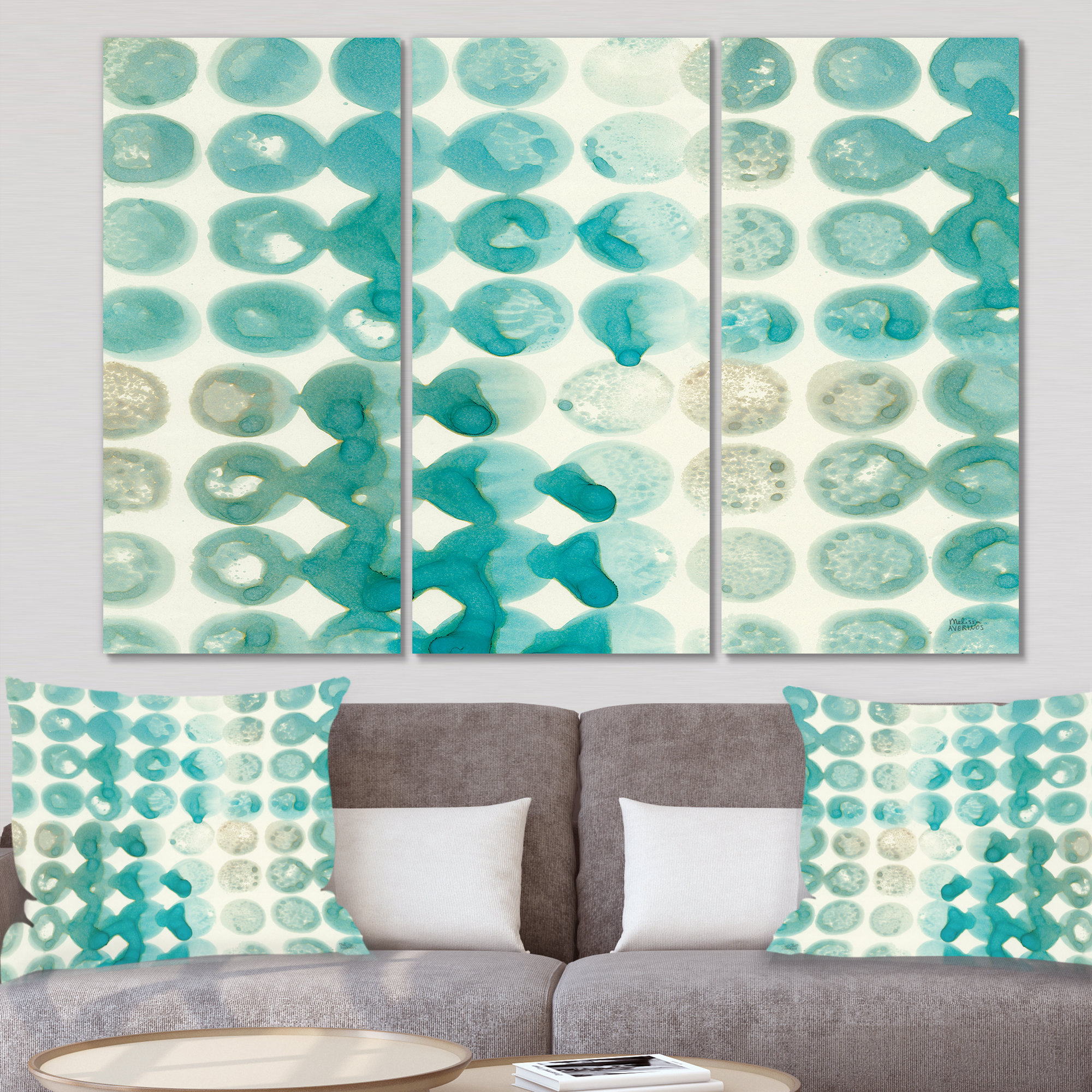 East Urban Home " Turquoise Watercolor Geometrical II " 3 - Pieces ...