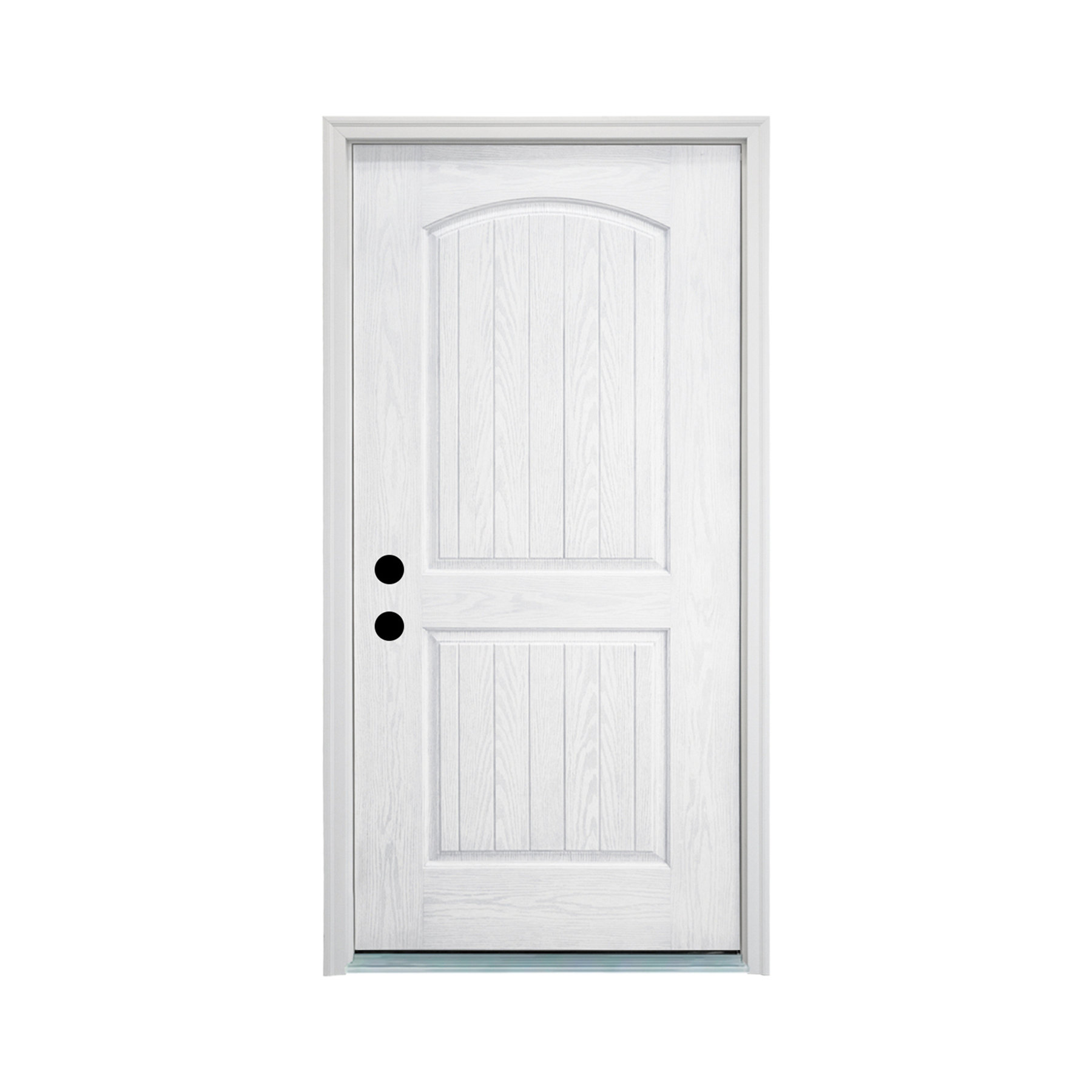Fu Owner 2-Panel Plank Arch Top Inswing Primed Smooth Fiberglass Knock ...
