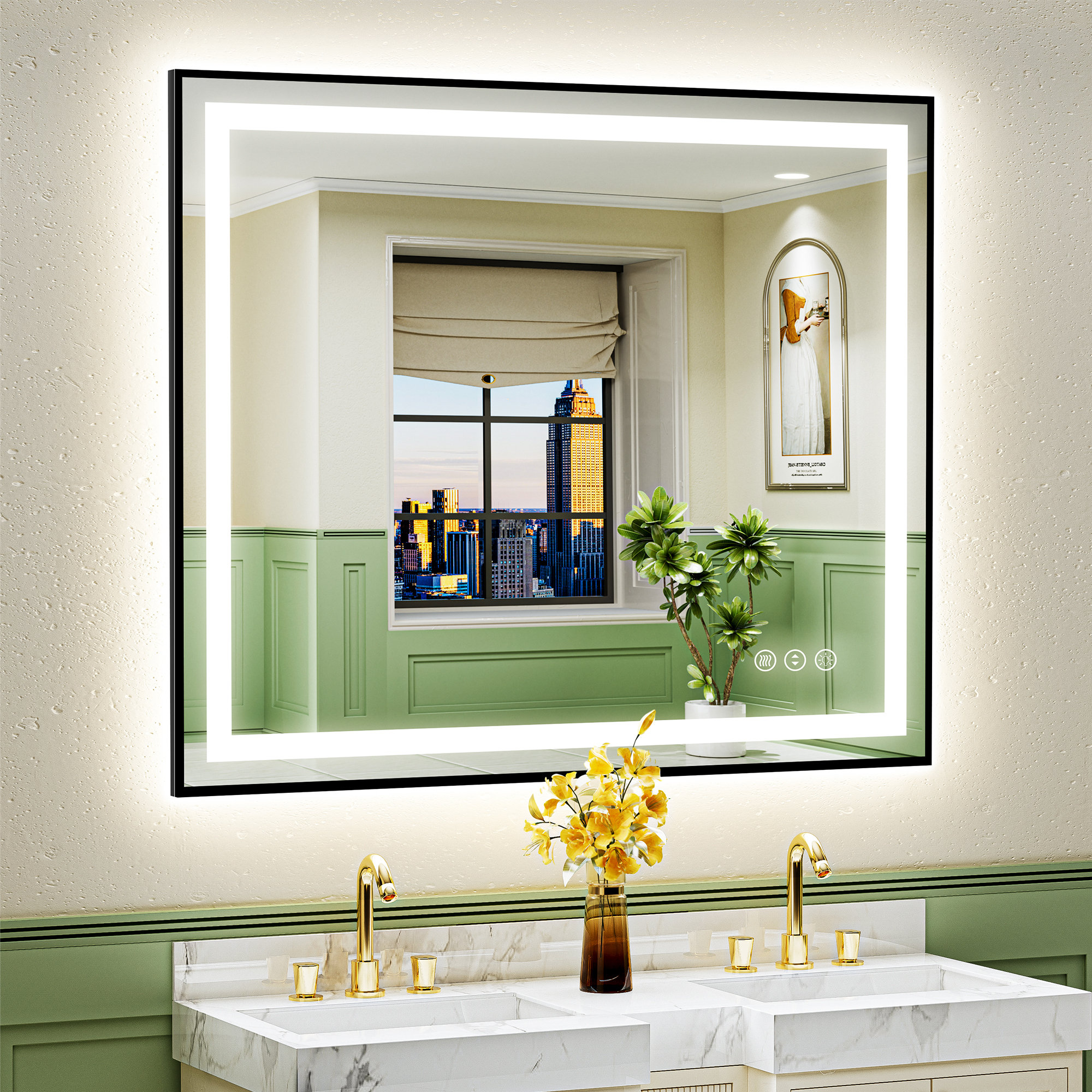 Ivy Bronx Matte Black Matel Framed LED Bathroom Mirror with Front-lit ...