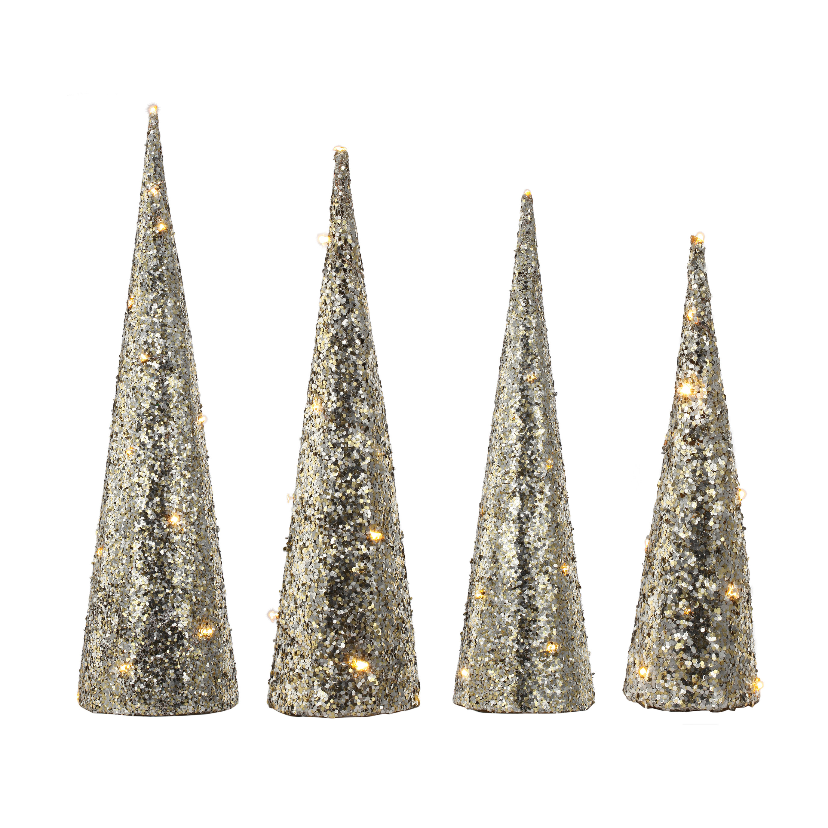 Mercer41 Lighted Glitter Cone Trees - Set of 4 - Gold | Wayfair