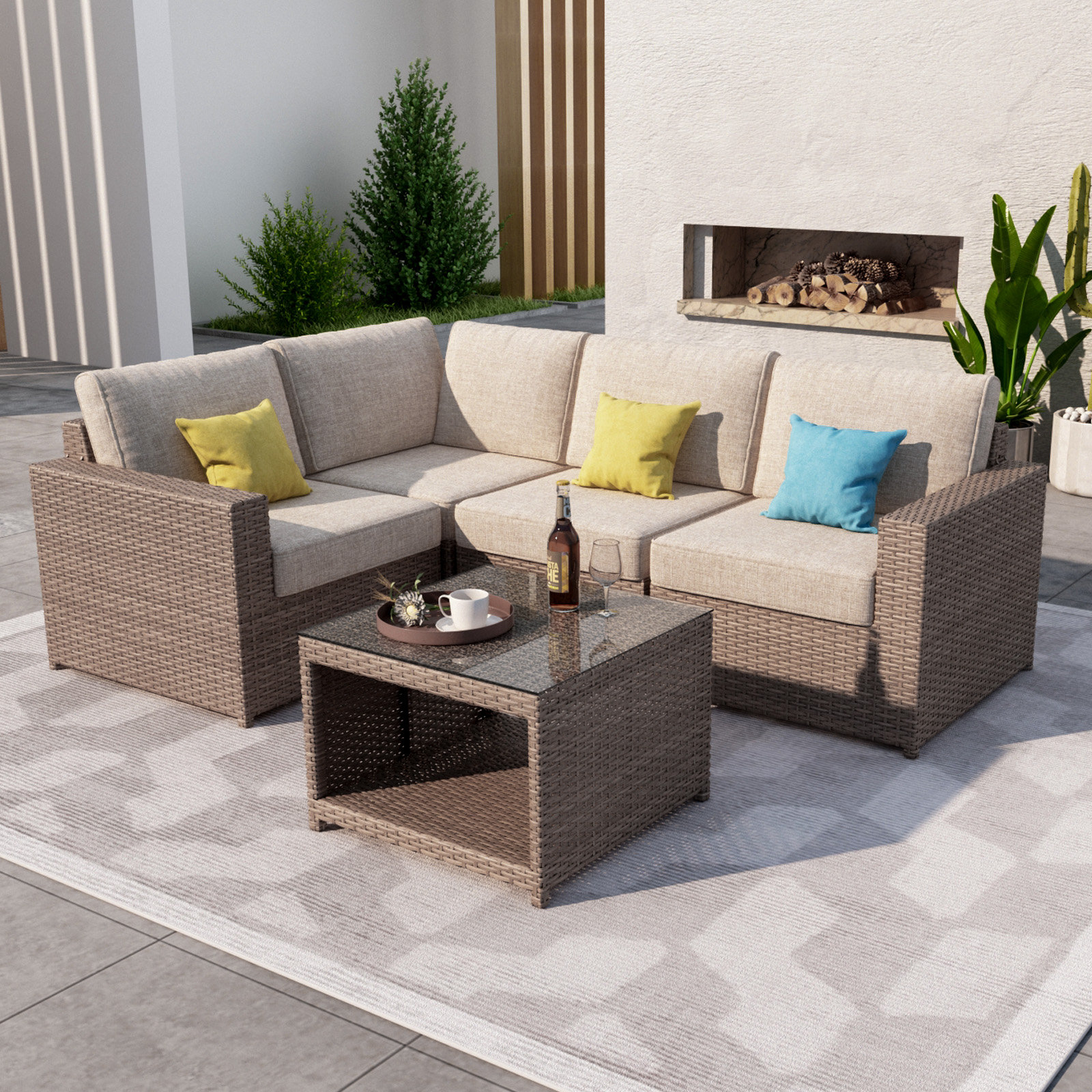 Latitude Run® Amberson Fully Assembled 4-Person Rattan Sectional ...