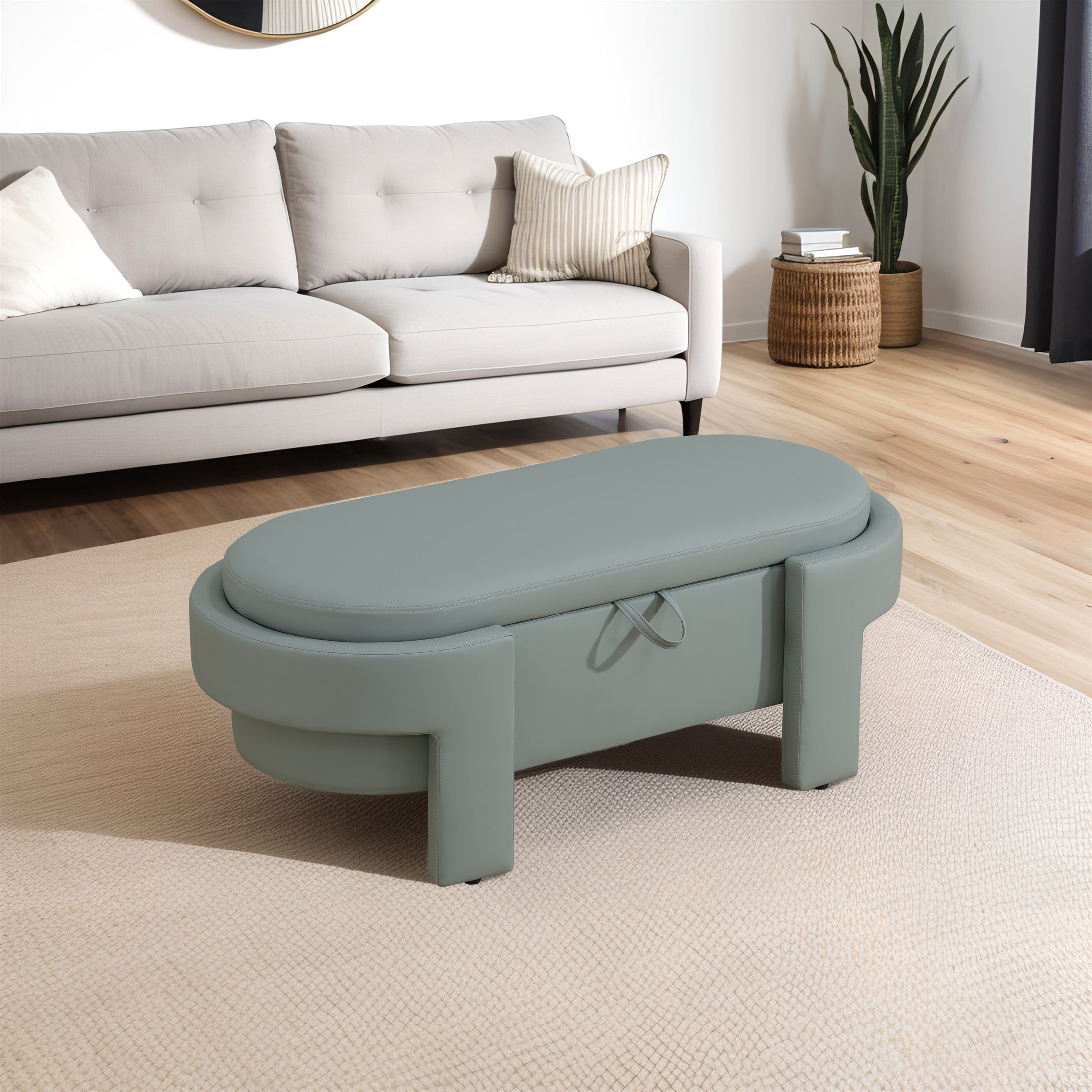 spirea 48 Inch Extra Long Storage Ottoman, Faux Leather Storage Bench ...