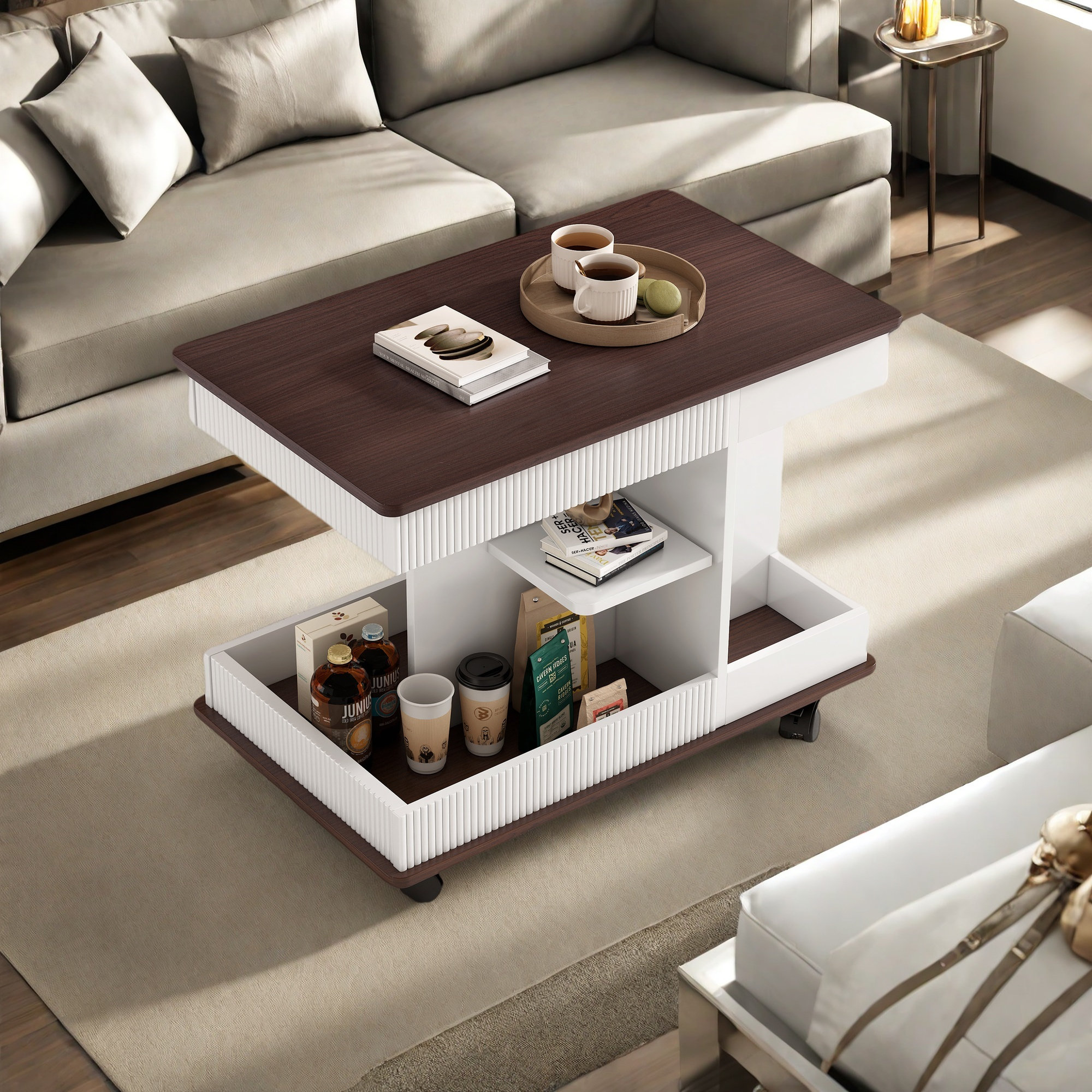 Latitude Run® Adjustable End Table With Wheels, 360°rotating Top ...