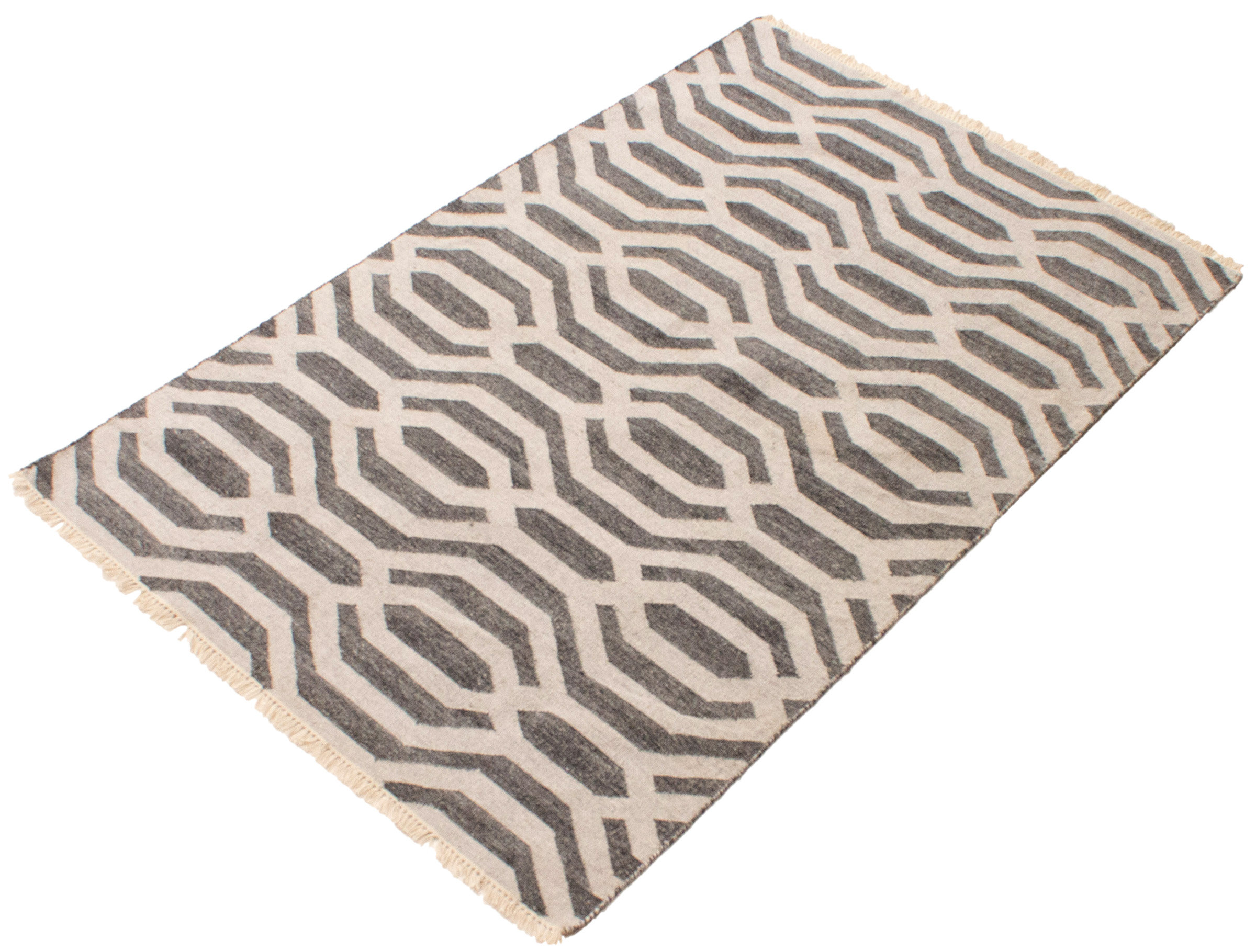 Everly Quinn Geometric Handmade Flatweave Wool Gray/Ivory Area Rug ...