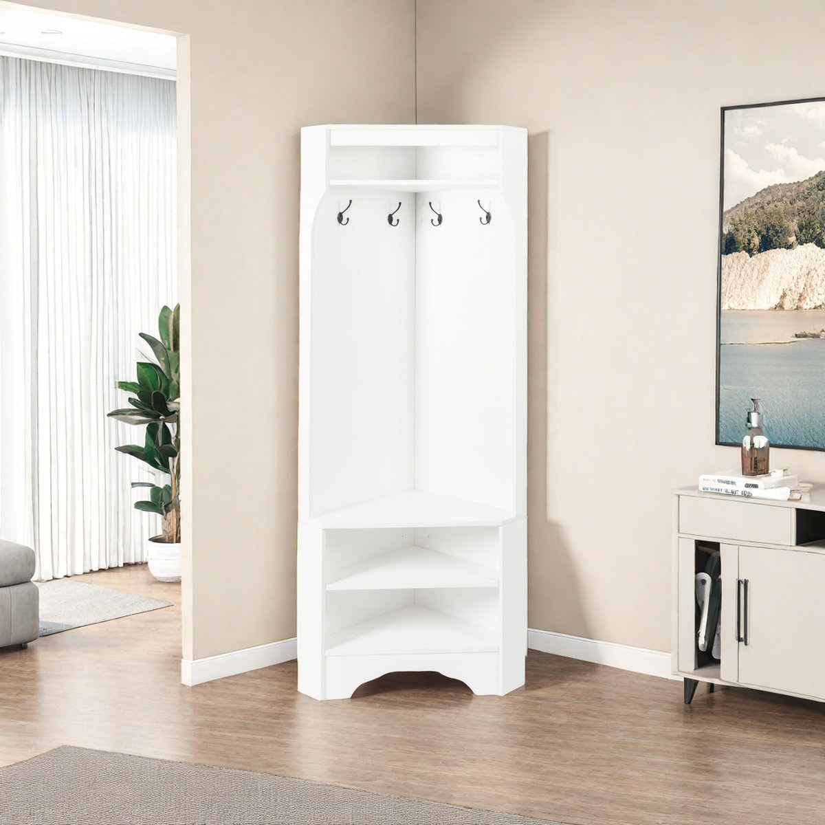 Latitude Run® Corner Hall Tree Entryway Coat Rack Corner Cabinet for ...