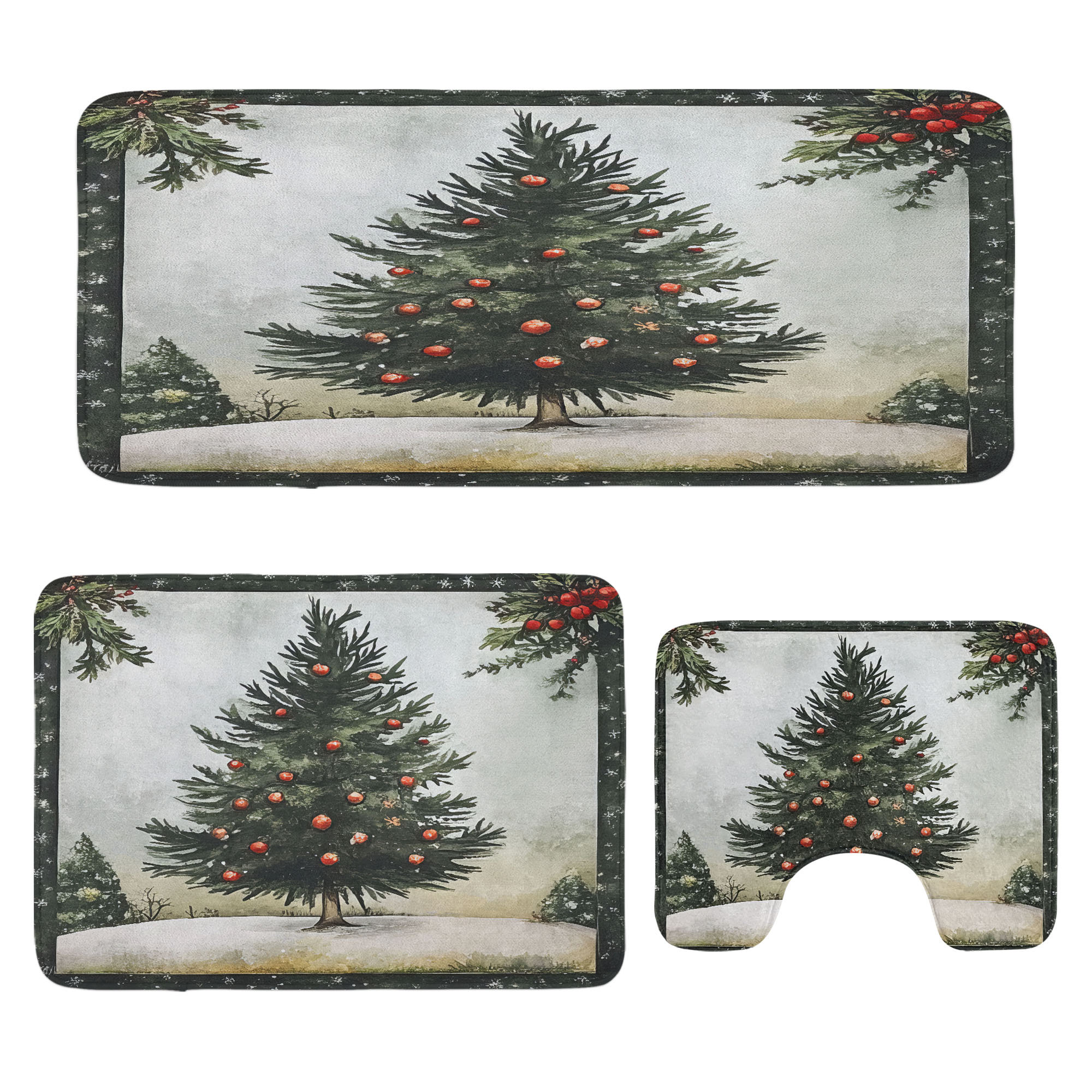 Ophelia & Co. Christmas Bathroom Rug Set 3 Pieces U-Shape & Rectangle ...