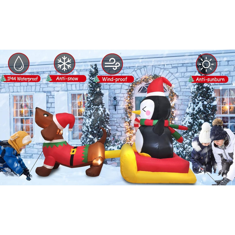 The Holiday Aisle® The 6 FT Long Christmas Inflatable Dog Sled with ...