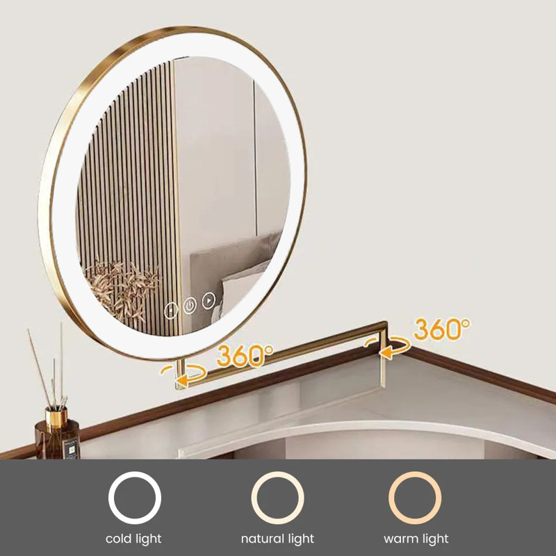 Everly Quinn Berrydale Modern Corner Makeup Vanity Table with LED ...