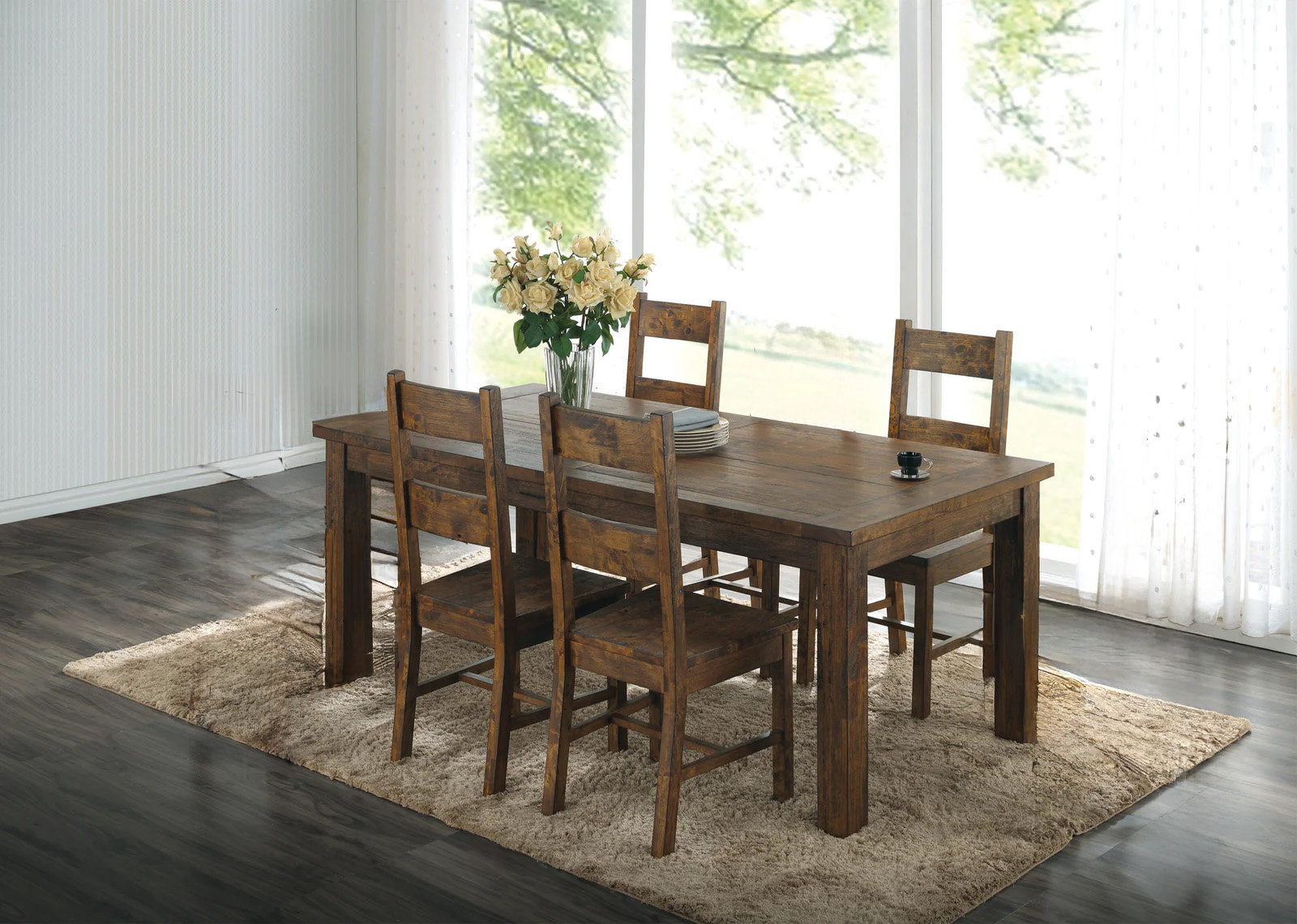 Red Barrel Studio Raine Rustic Golden Brown Rectangular Dining Room Set ...