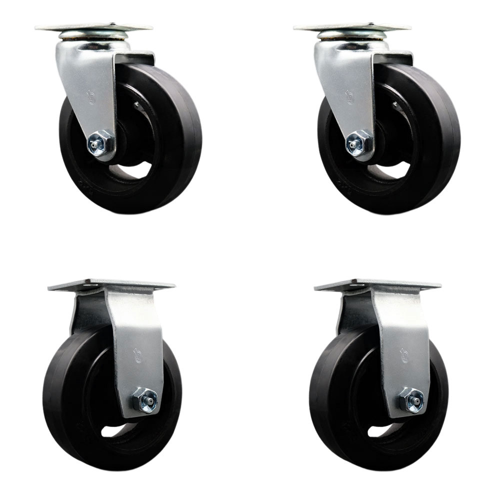 Service Caster 5 Inch Rubber on Cast Iron Caster Set with Roller ...