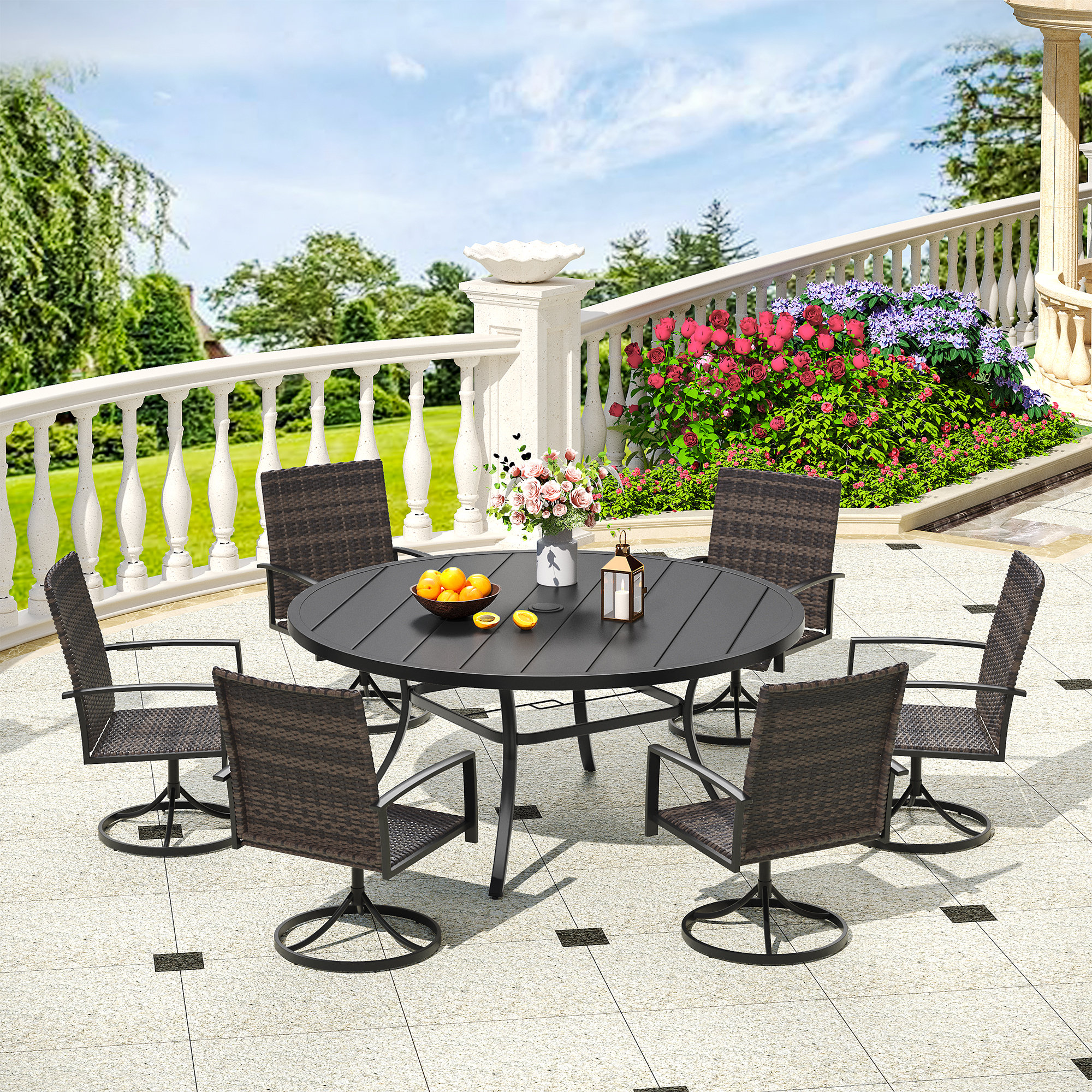 Winston Porter 6-Person Patio Dining Set with 53" Round Metal Dining ...