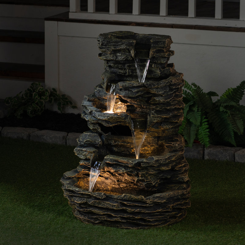 Hi-Line Gift Ltd. Multi Level Rock Fountain WithWarm White LED Lights ...