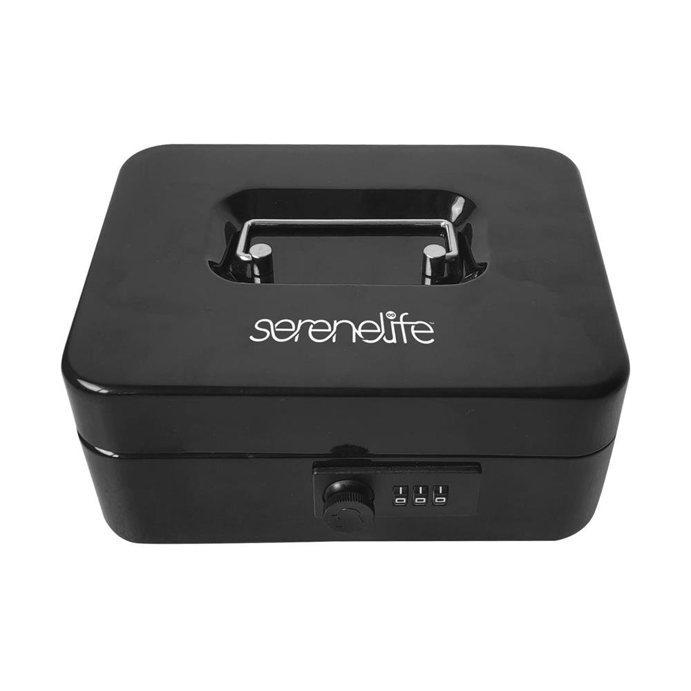 SereneLife 8" Metal Cash Box with Lock, Cash Safe with Money Tray and ...