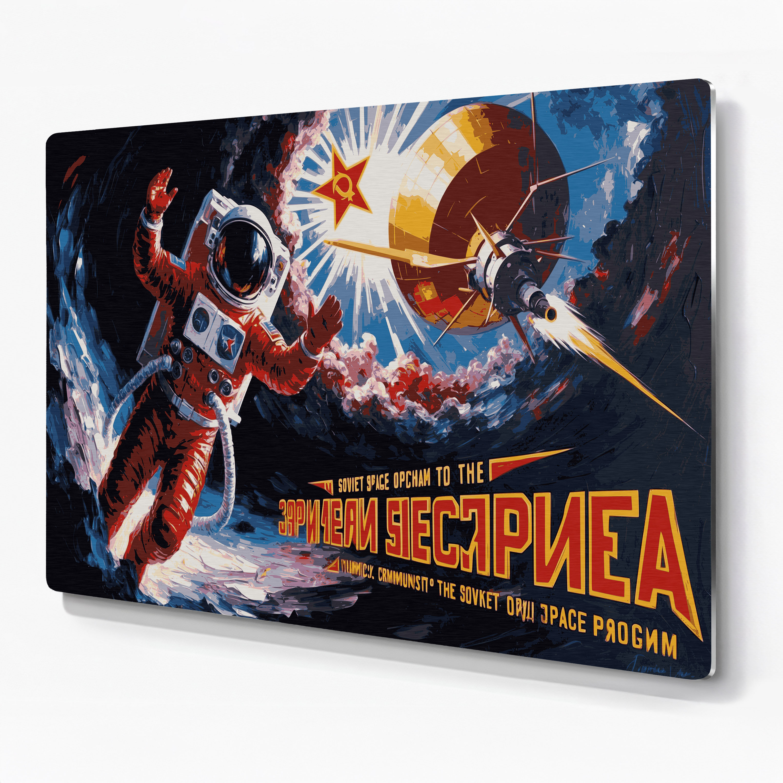 Corrigan Studio® Space Soviet space program propaganda Purple Metal Wall Art | Wayfair