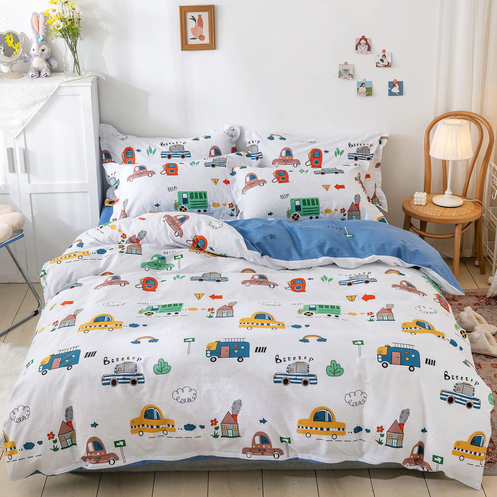 CoastalCart Kids Duvet Cover Set Twin, 100% Cotton Reversible Bedding ...