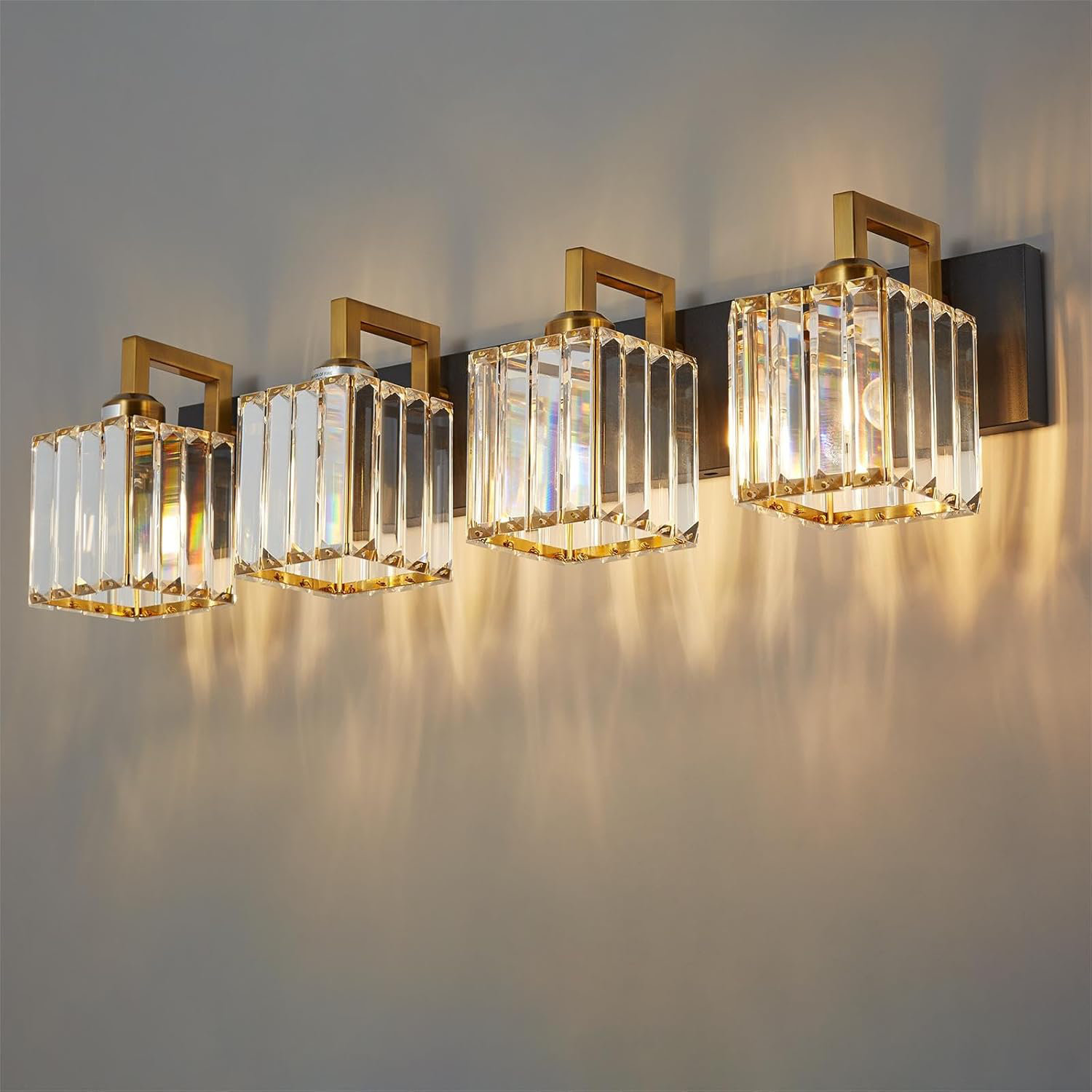 Everly Quinn Modern Crystal Bathroom Vanity Light 4-Lights Black Modern ...