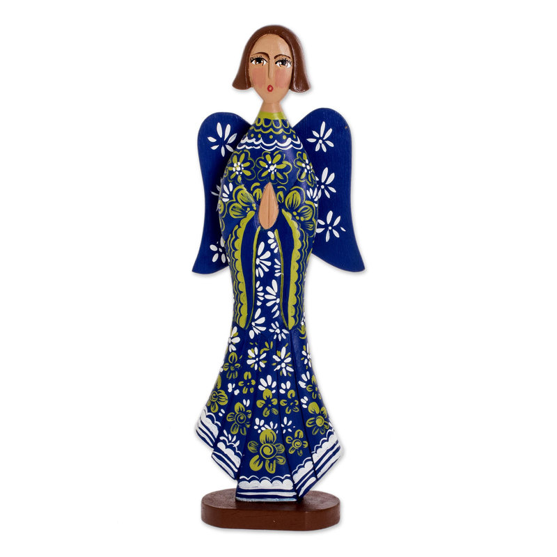 Trinx Handmade Blue Archangel Gabriel Cedar Sculpture | Wayfair