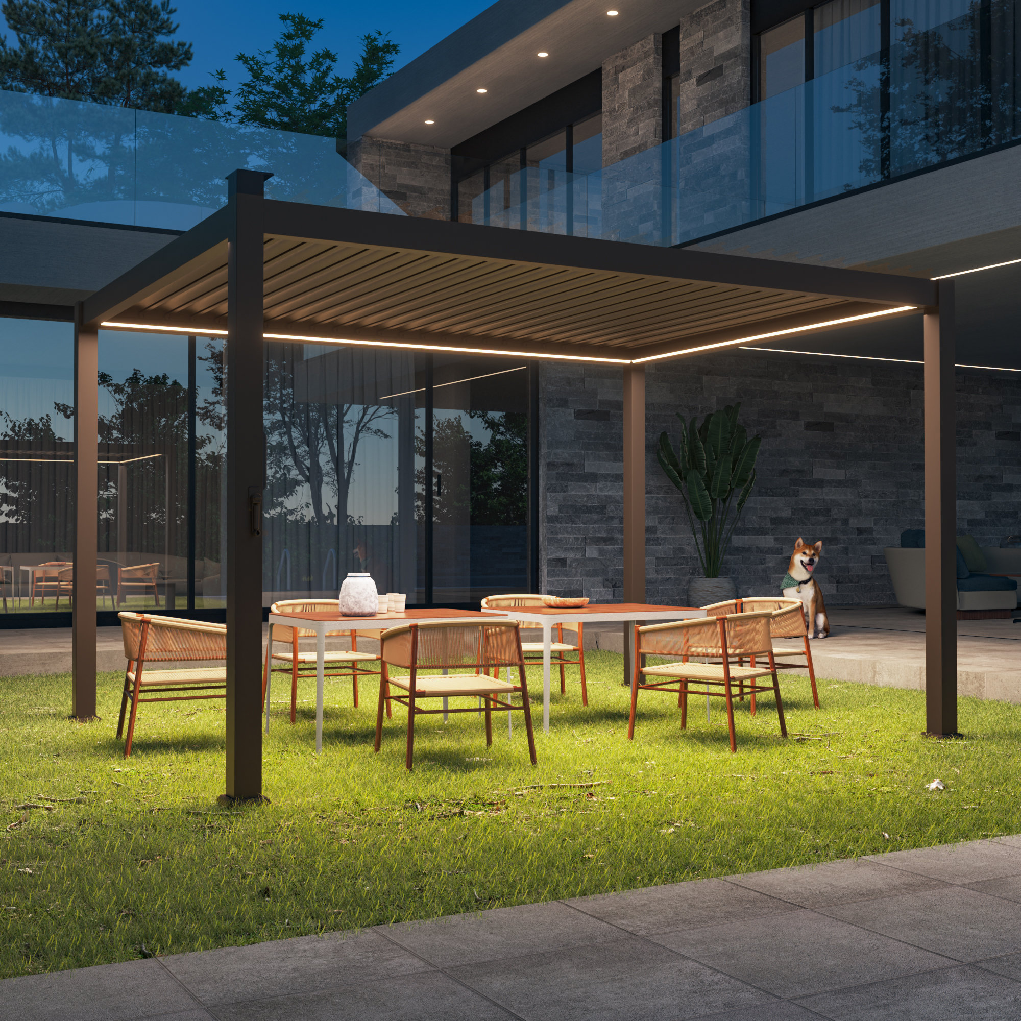 Aok Garden LED Light Metal Pergola with Adjustable Louvered Roof with ...