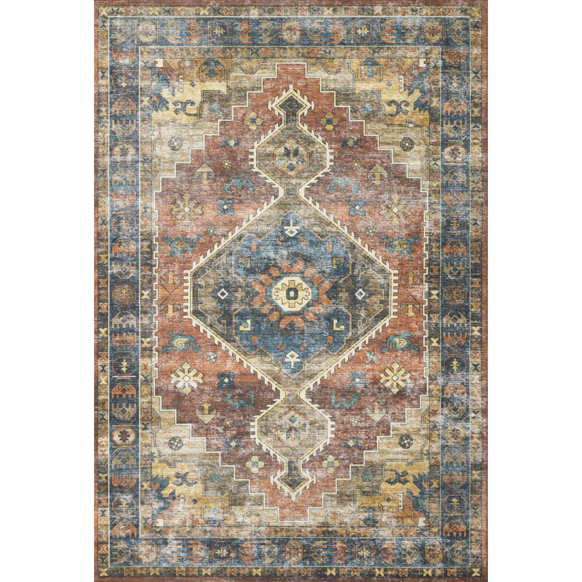 Bungalow Rose Gelo Oriental Rust/Blue Area Rug & Reviews | Wayfair