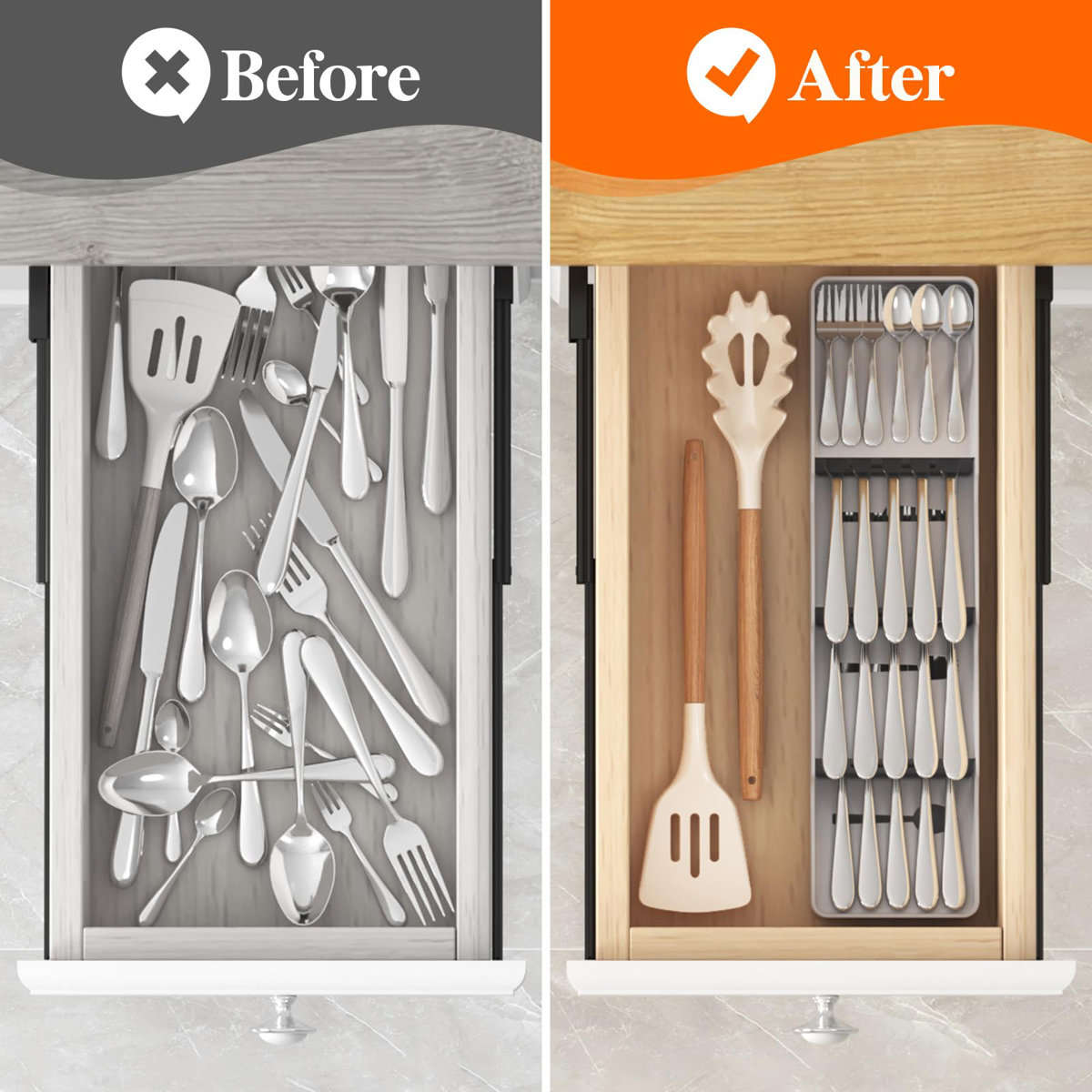 Rebrilliant Compact Flatware Drawer Organizer, Narrow Silverware Tray ...