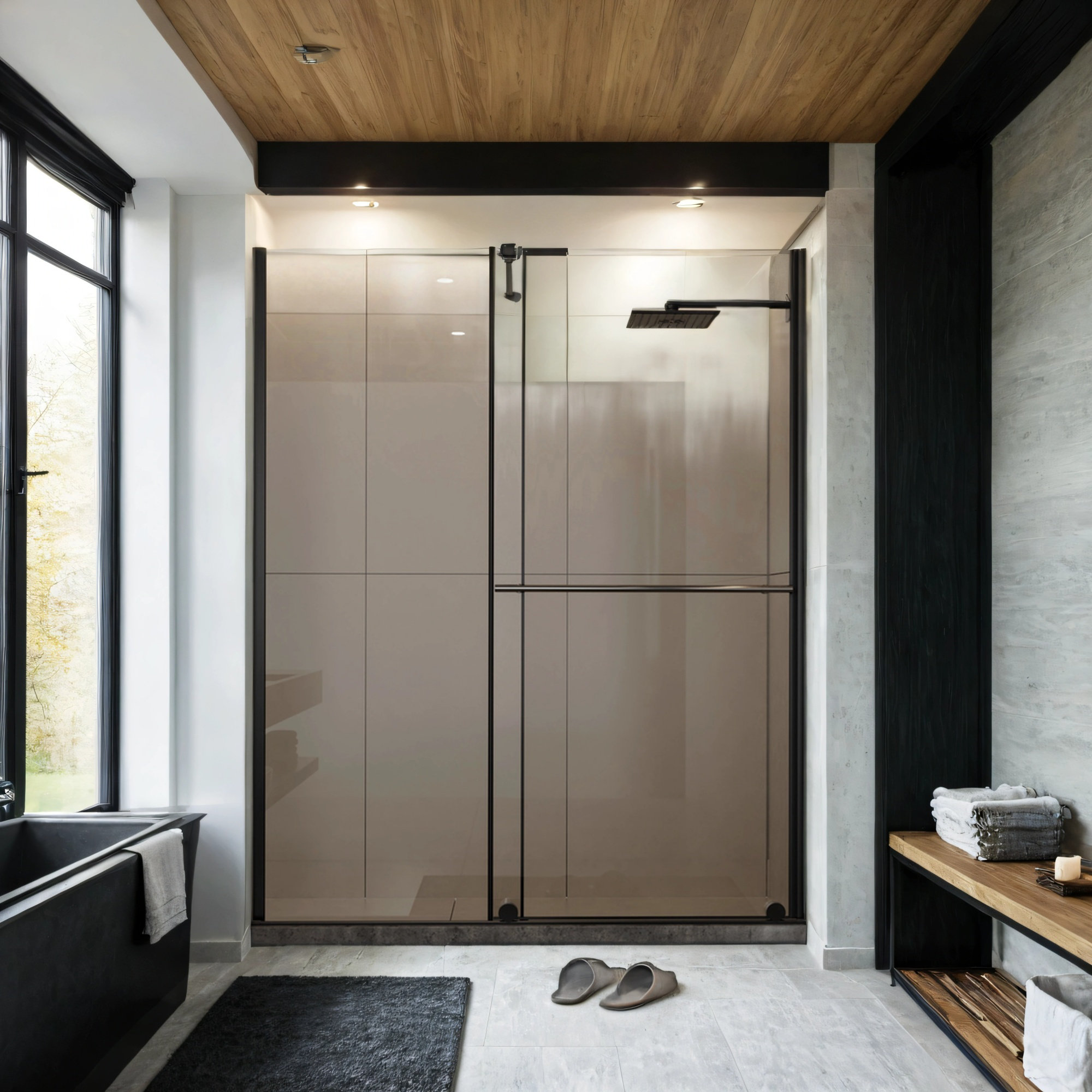 TONWIN Sliding Shower Door Walk In Shower Screen Dual Purpose Black ...