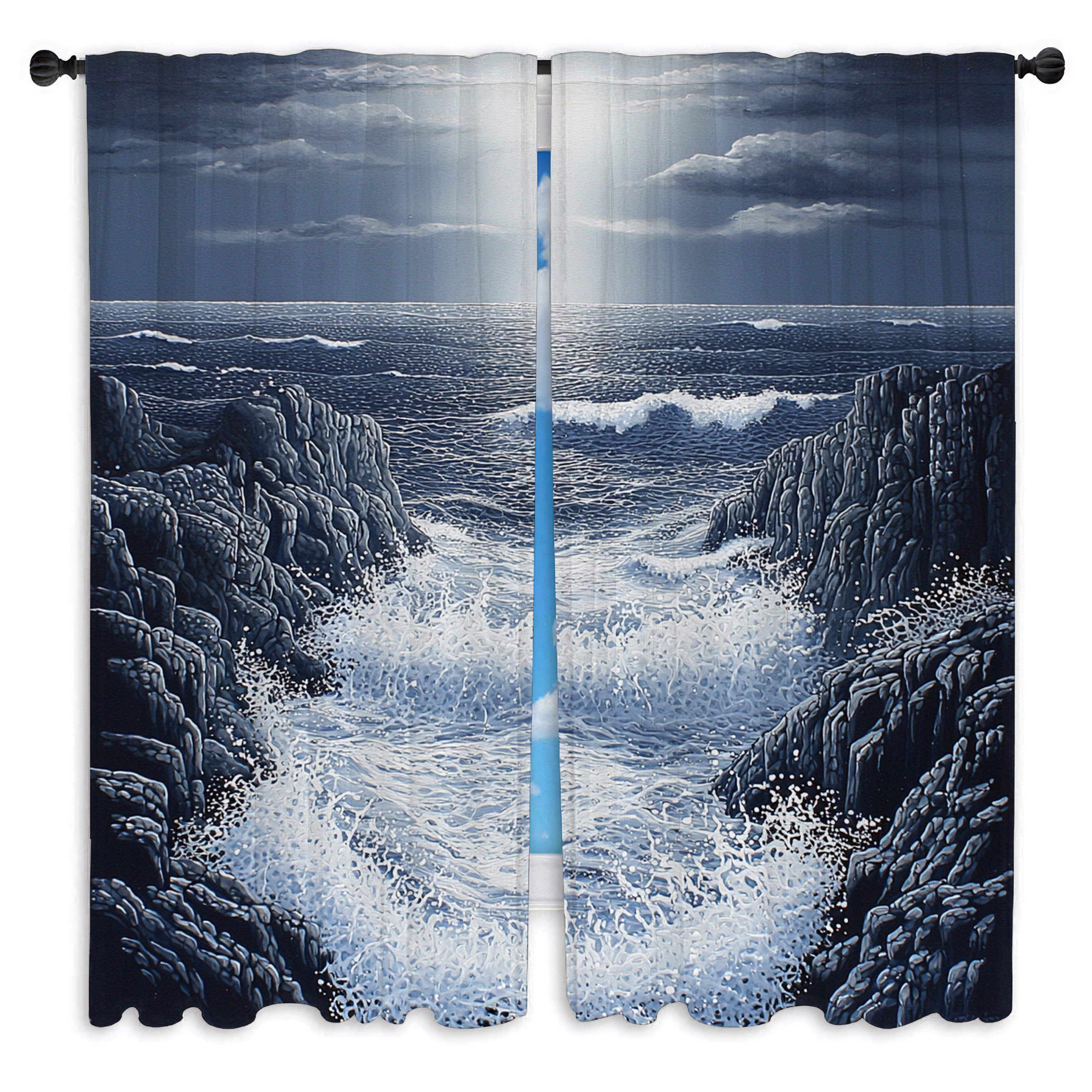 Rosecliff Heights Ocean Waves Window Curtains Seascape Transitional ...