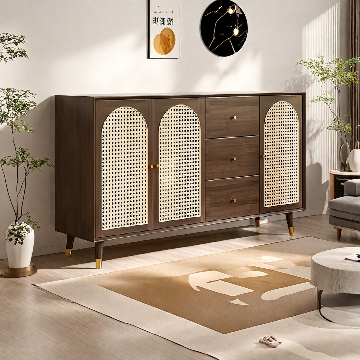 Licalilo Solid Wood Cane Weave Bedroom Storage Cabinet | Wayfair