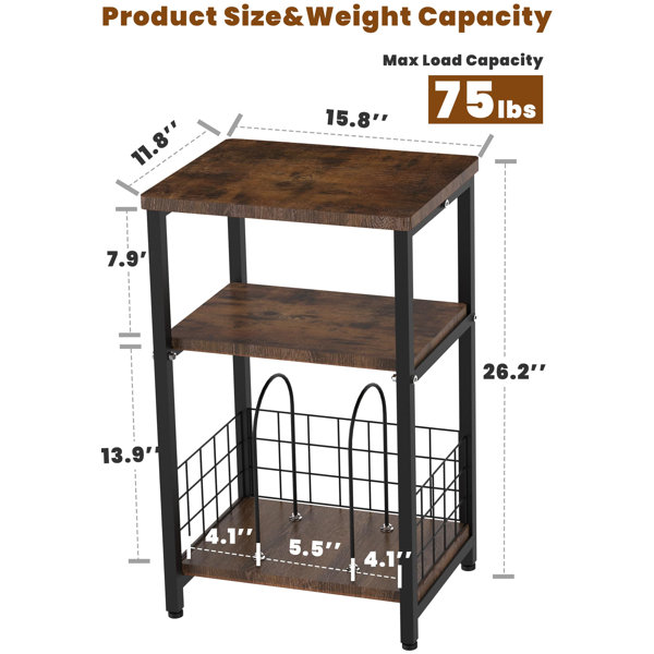 17 Stories Record Player Stand, 3 Tier End Side Table With Vinyl Record ...